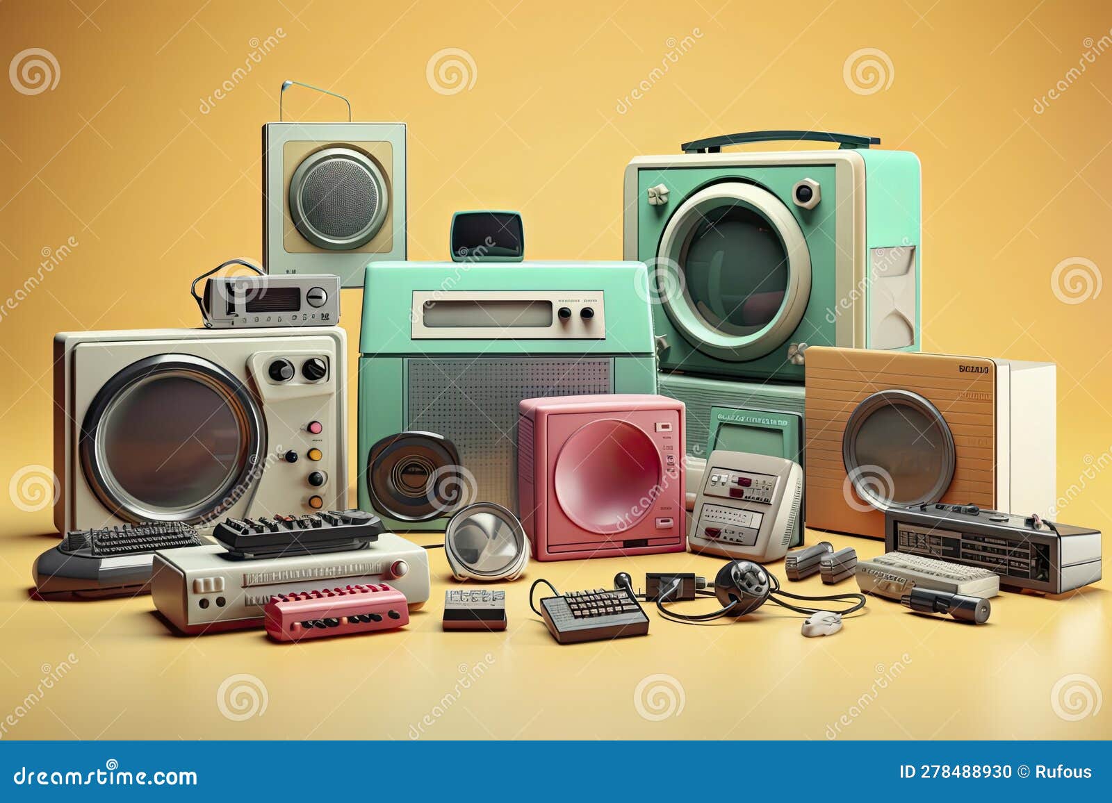 Retro Electronics Set. Nostalgic Collectibles from the Past 1980s ...