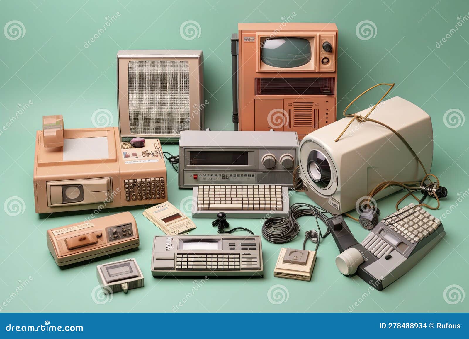 Retro Electronics Set. Nostalgic Collectibles from the Past 1980s ...
