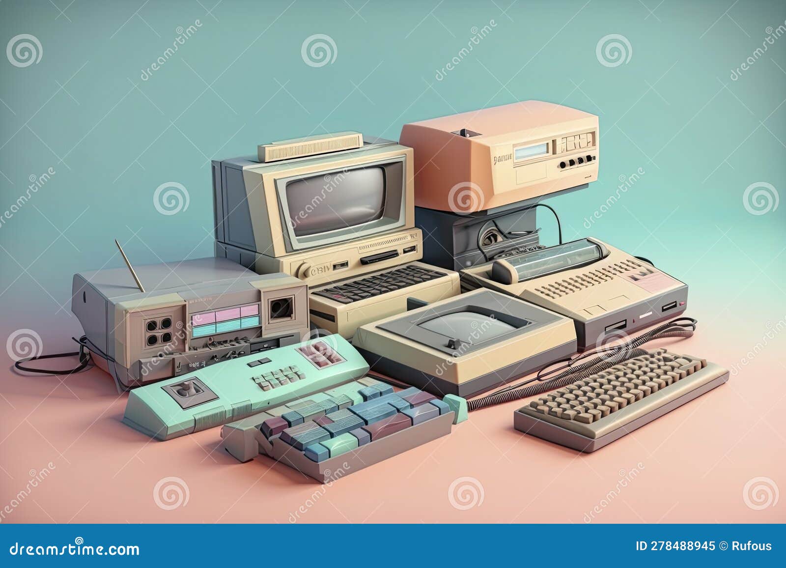 Retro Electronics Set. Nostalgic Collectibles from the Past 1980s ...