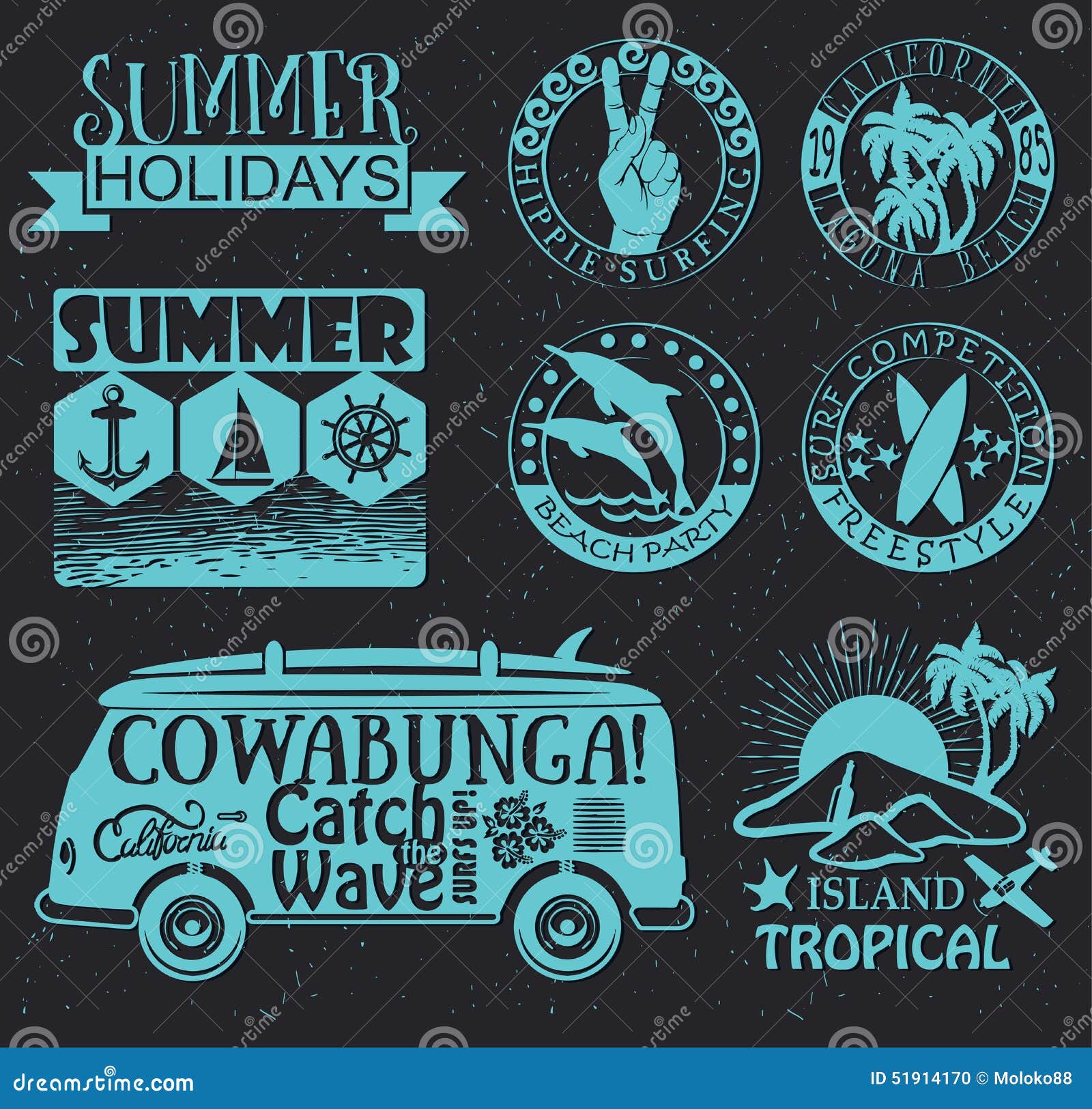 Retro Elements for Summer Surfing Designs Stock Vector - Illustration ...