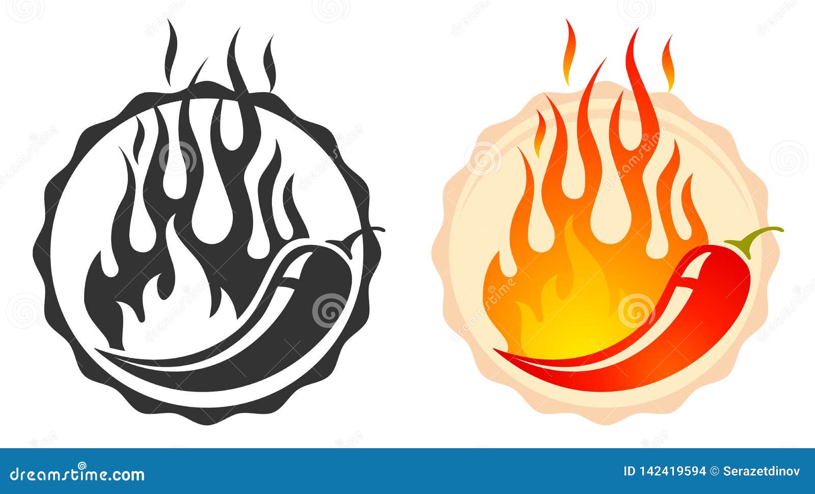Retro Emblem with Hot Chilli and Fire Stock Vector - Illustration of ...