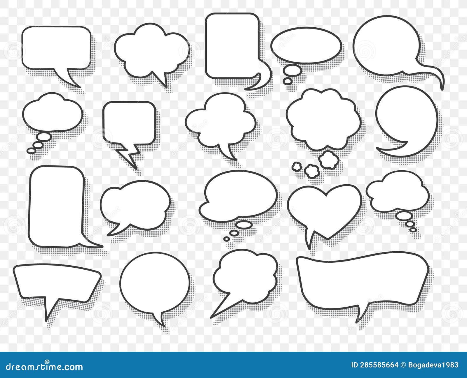 Retro Empty Comic Bubbles Set with Halftone Shadows on Transparent ...