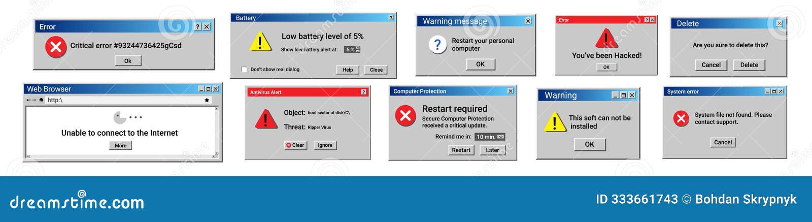 Retro Error Message. Old User Interface System Failure Window, Fatal And Critical Errors ...