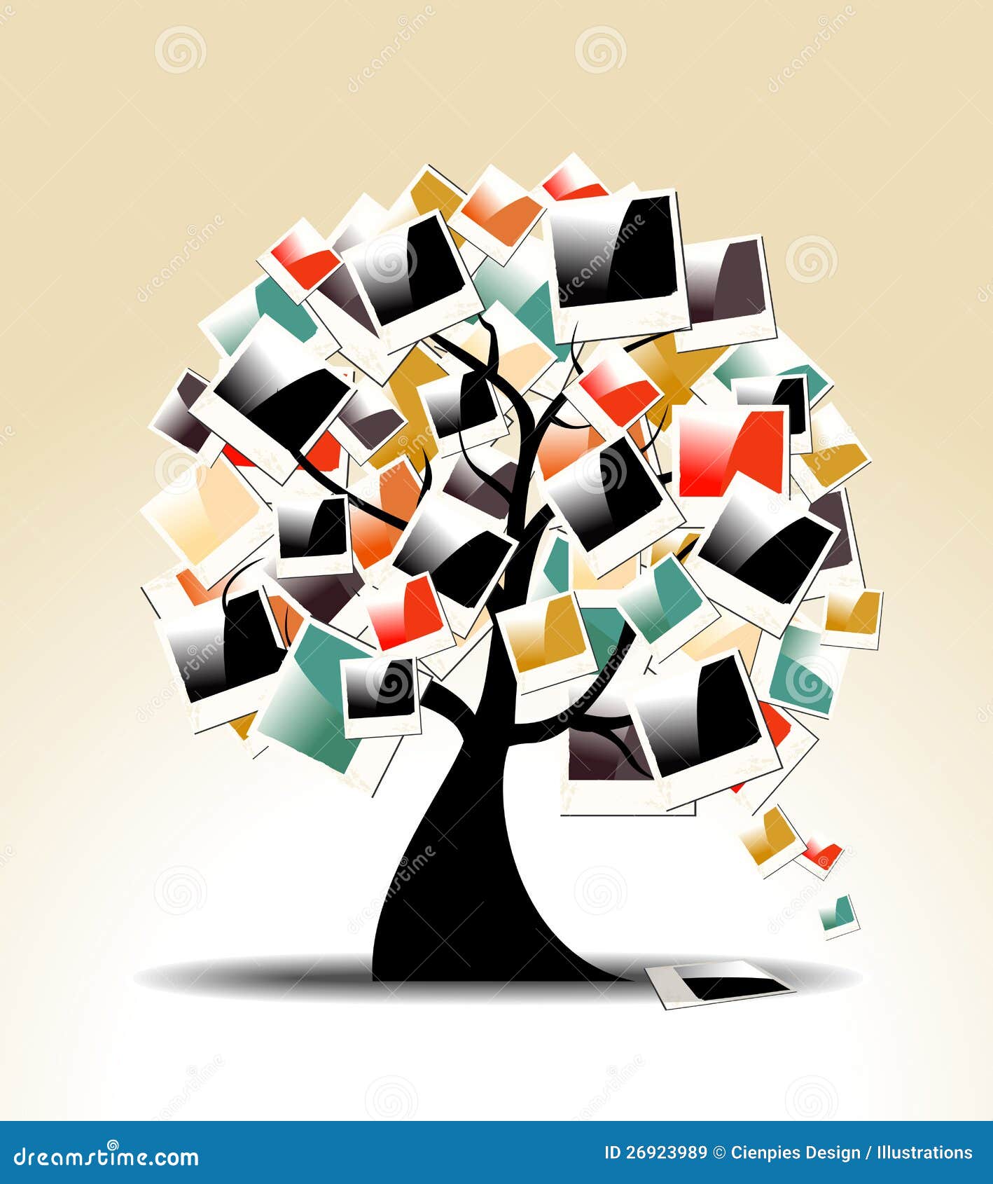 Retro Family Tree with Polaroid Photo Frames Stock Vector ...