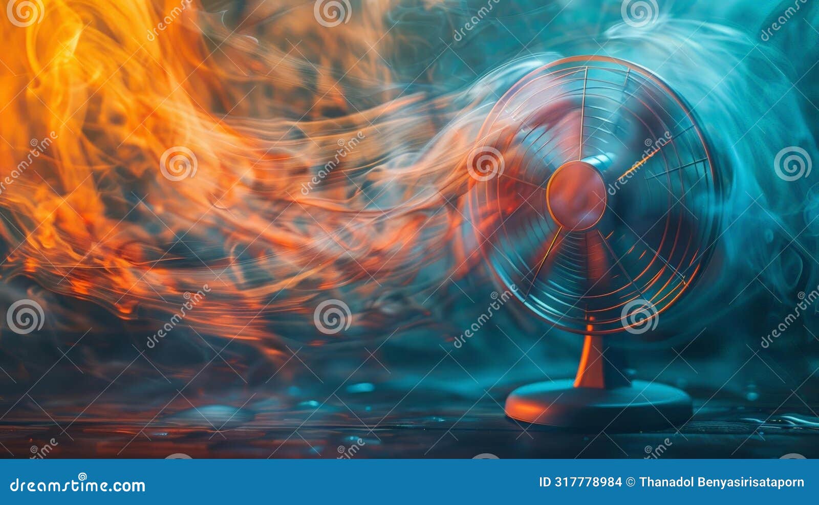 A Retro Fan Blows Hot and Cold Air Simultaneously Stock Illustration ...