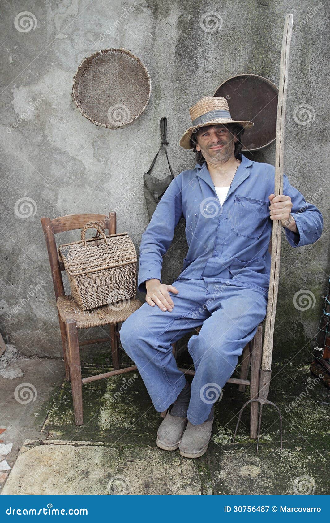 Retro farmer with rake stock image. Image of peasant - 30756487