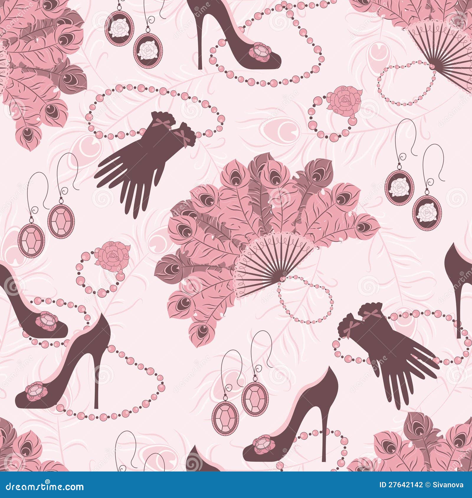 Retro Fashion Seamless Pattern with Women Access Stock Vector ...