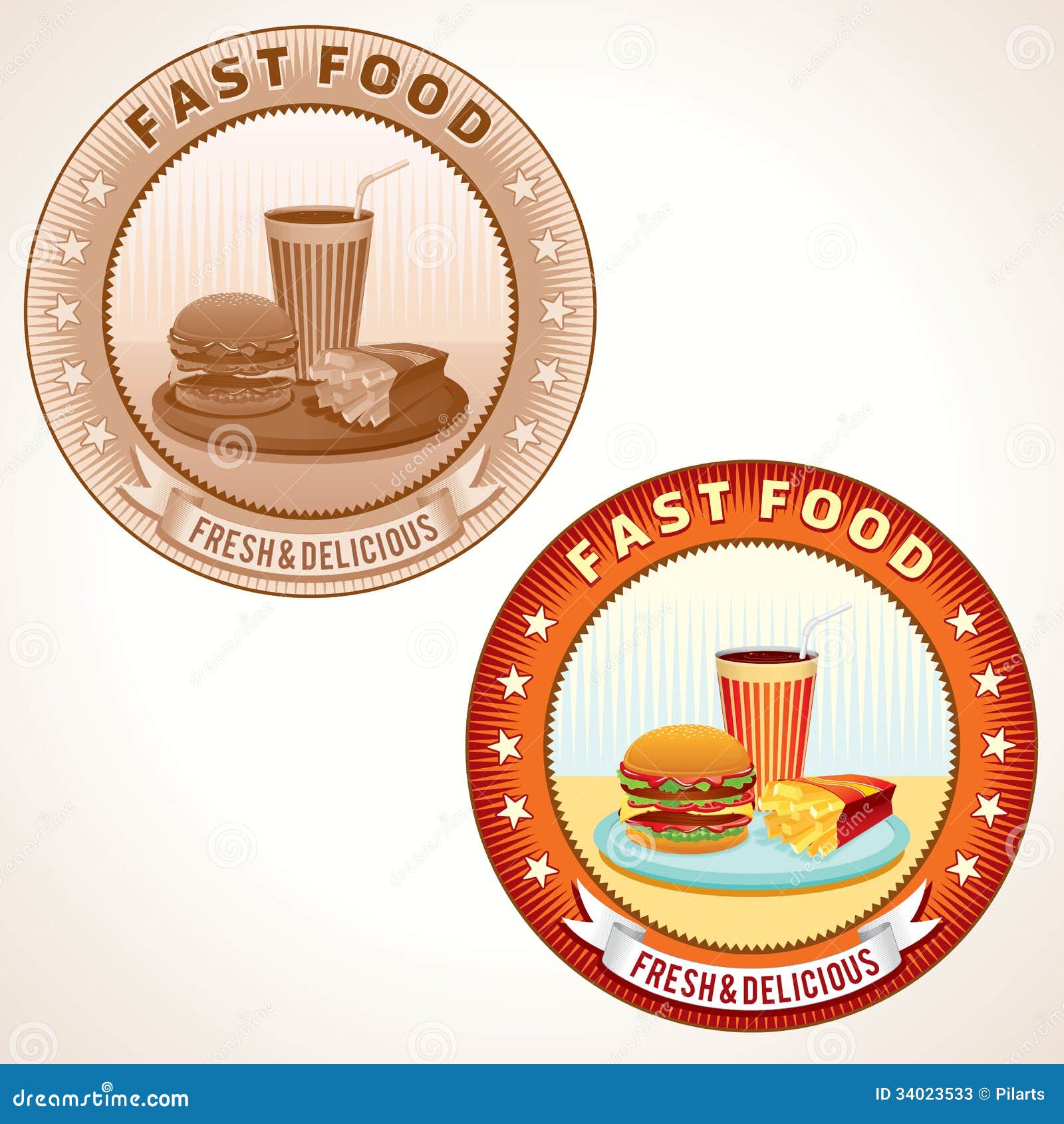 Retro Fast Food Labels. Vector Illustration Stock Vector - Illustration ...