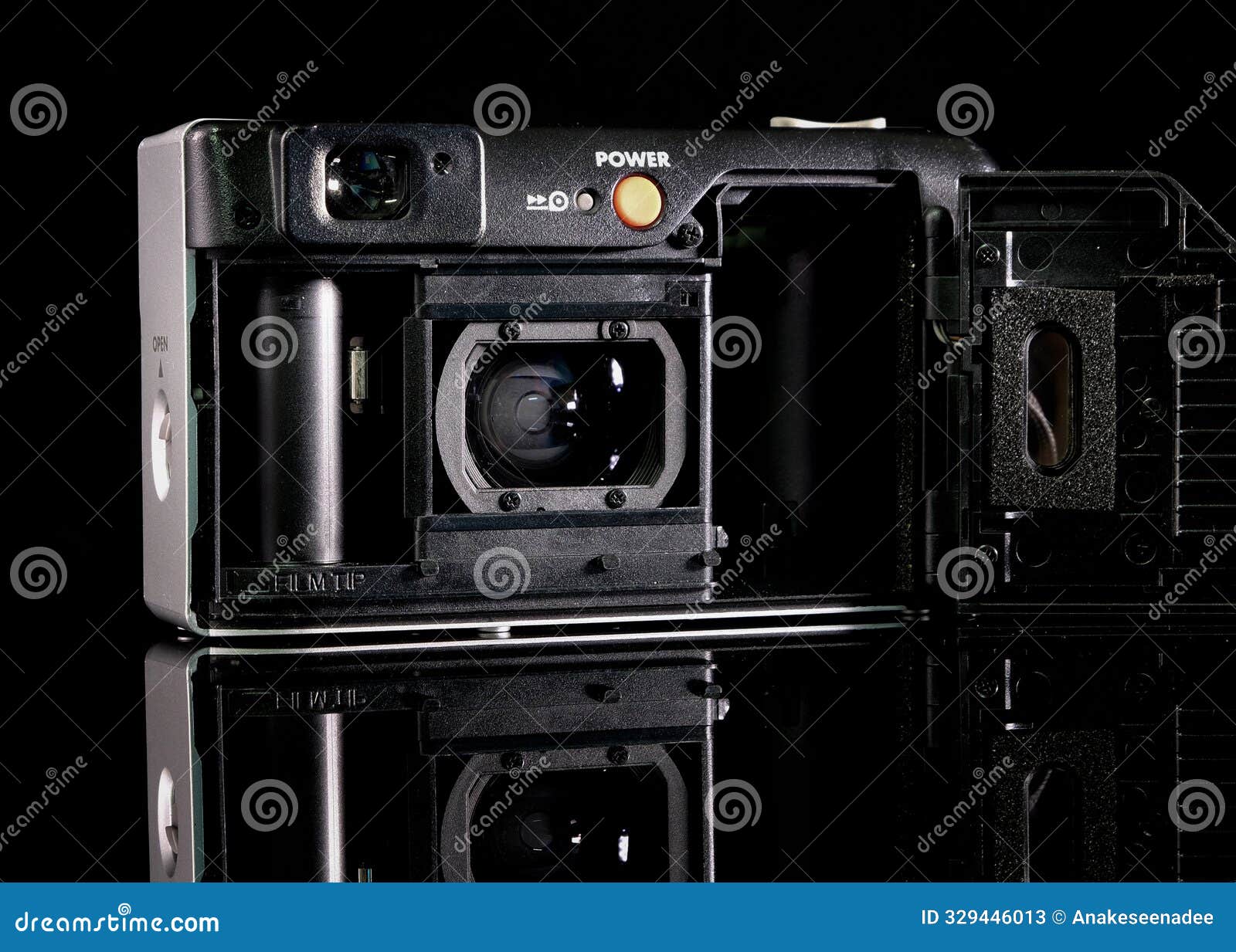 Retro Film Camera, Close-up, Back View, on Black Background Stock Image ...