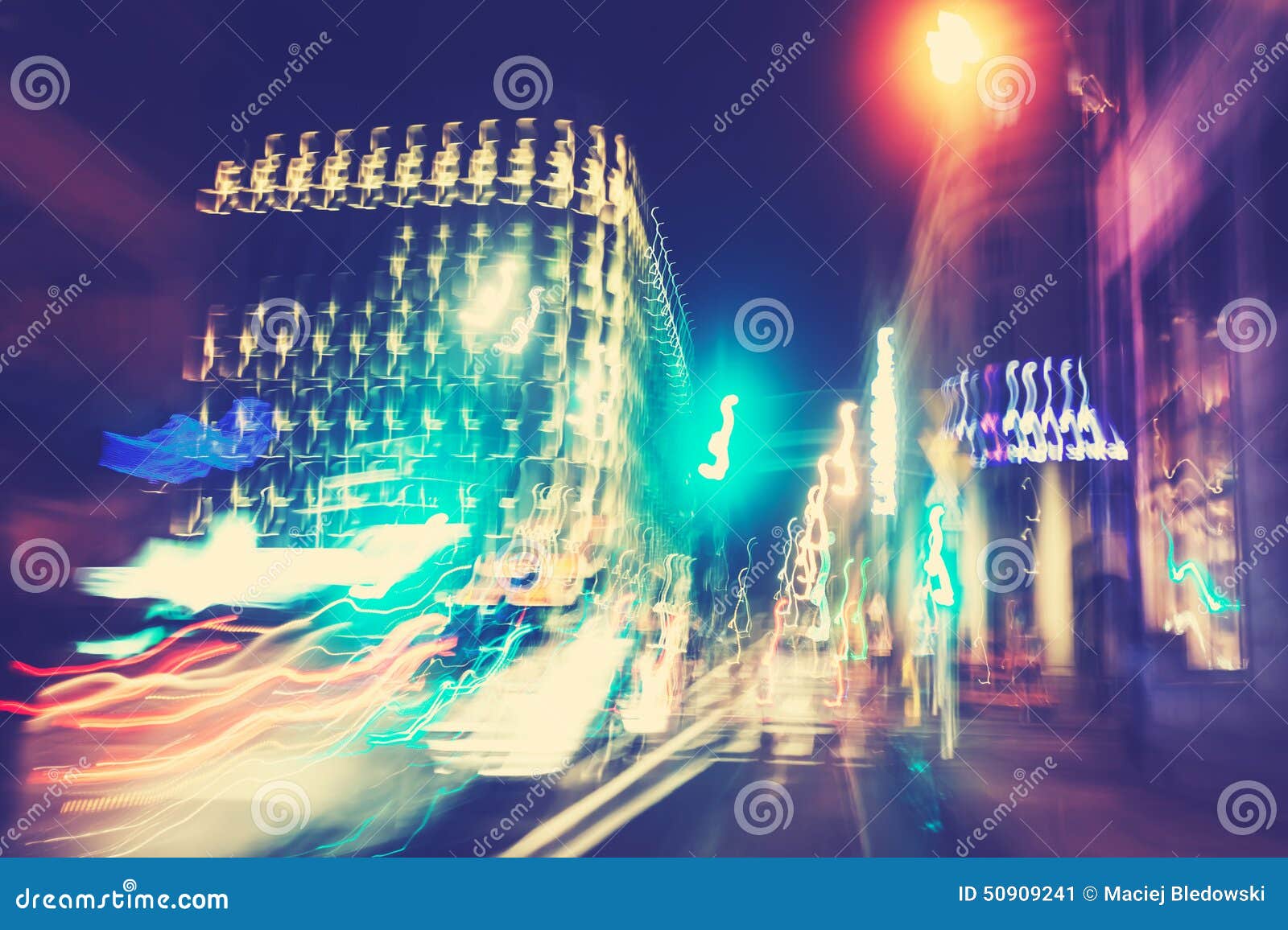 Retro Filtered City Traffic Lights in Motion Blur Stock Image - Image ...