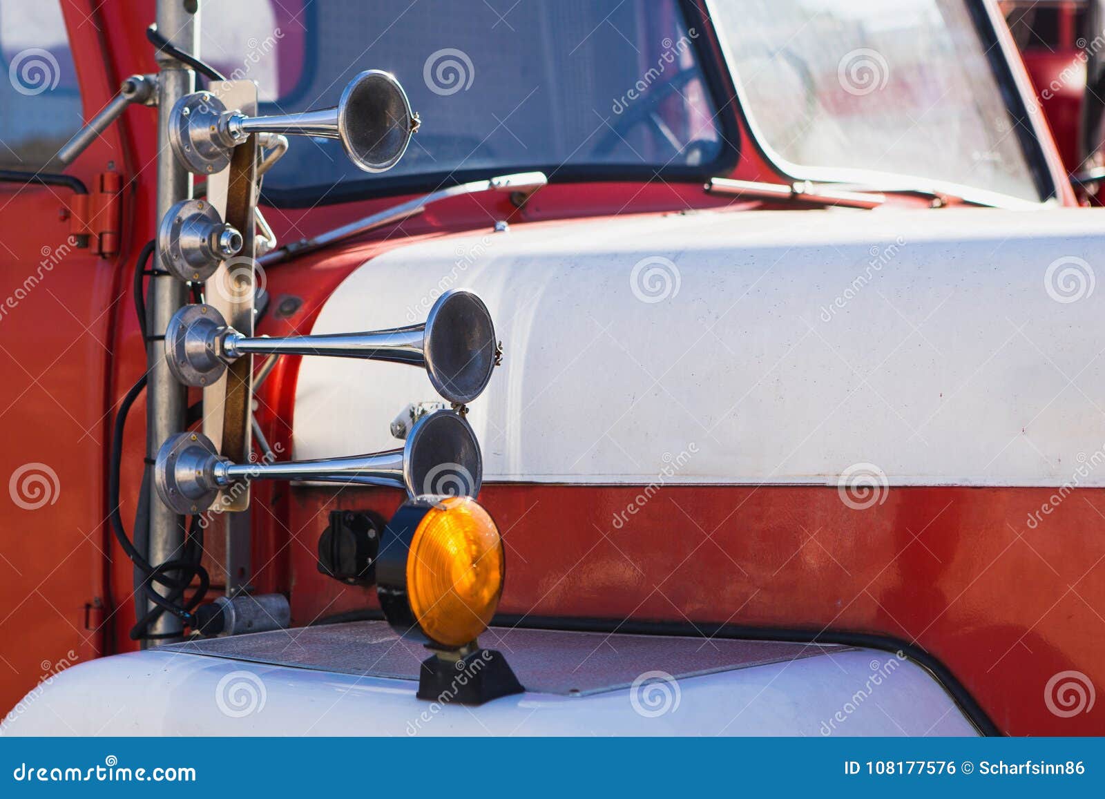 Retro fire truck horn stock photo. Image of danger, equipment - 108177576