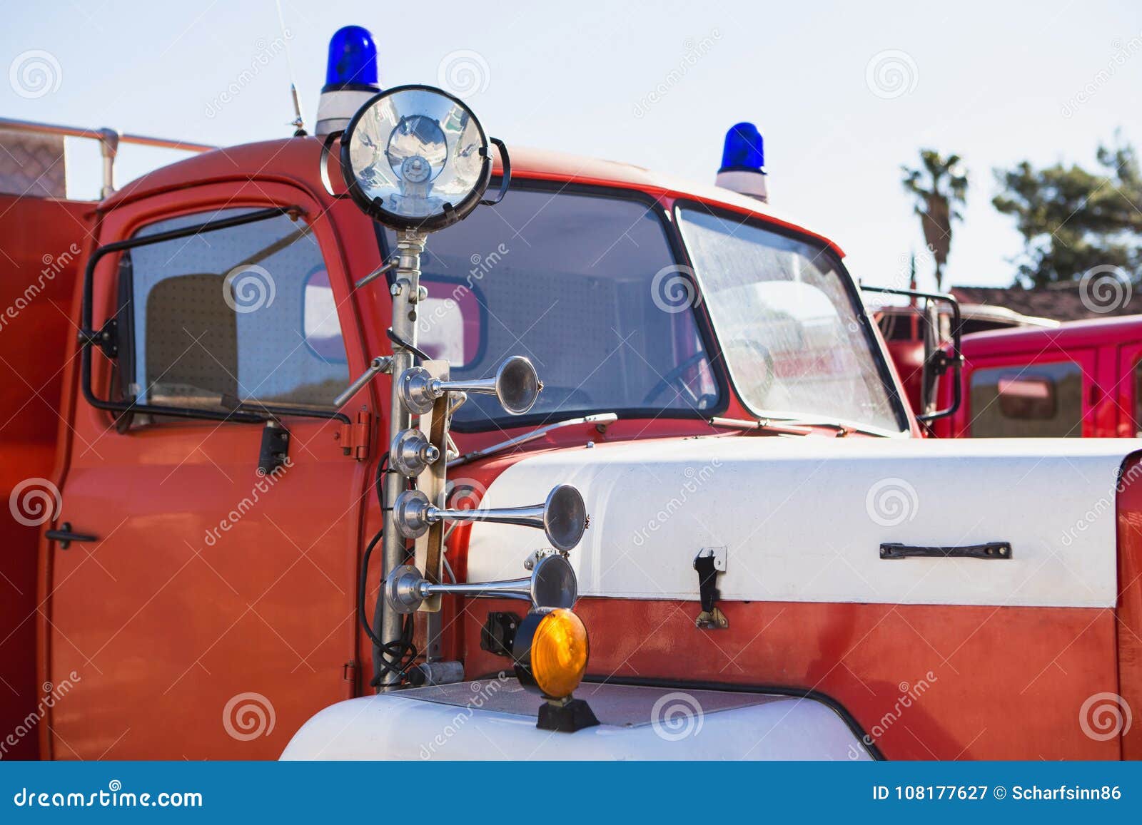 Retro fire truck horn stock image. Image of equipment - 108177627