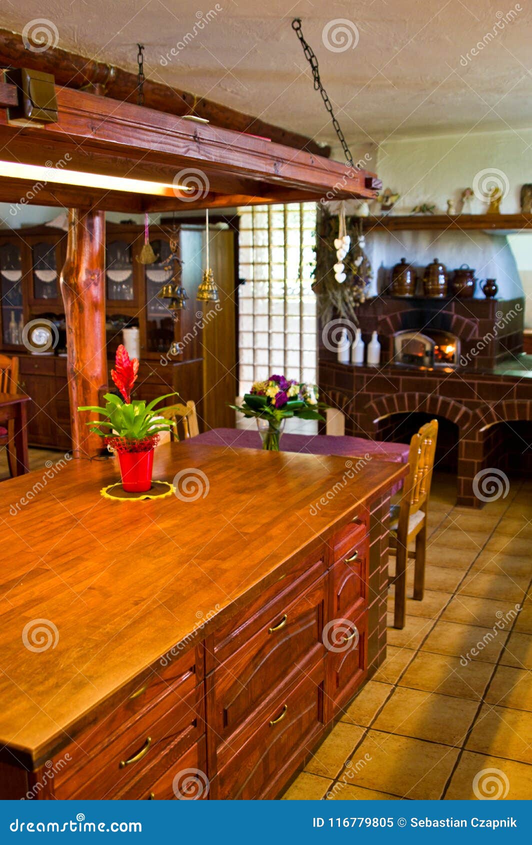 Retro Fireplace in the Rustic Kitchen Stock Image - Image of vintage ...