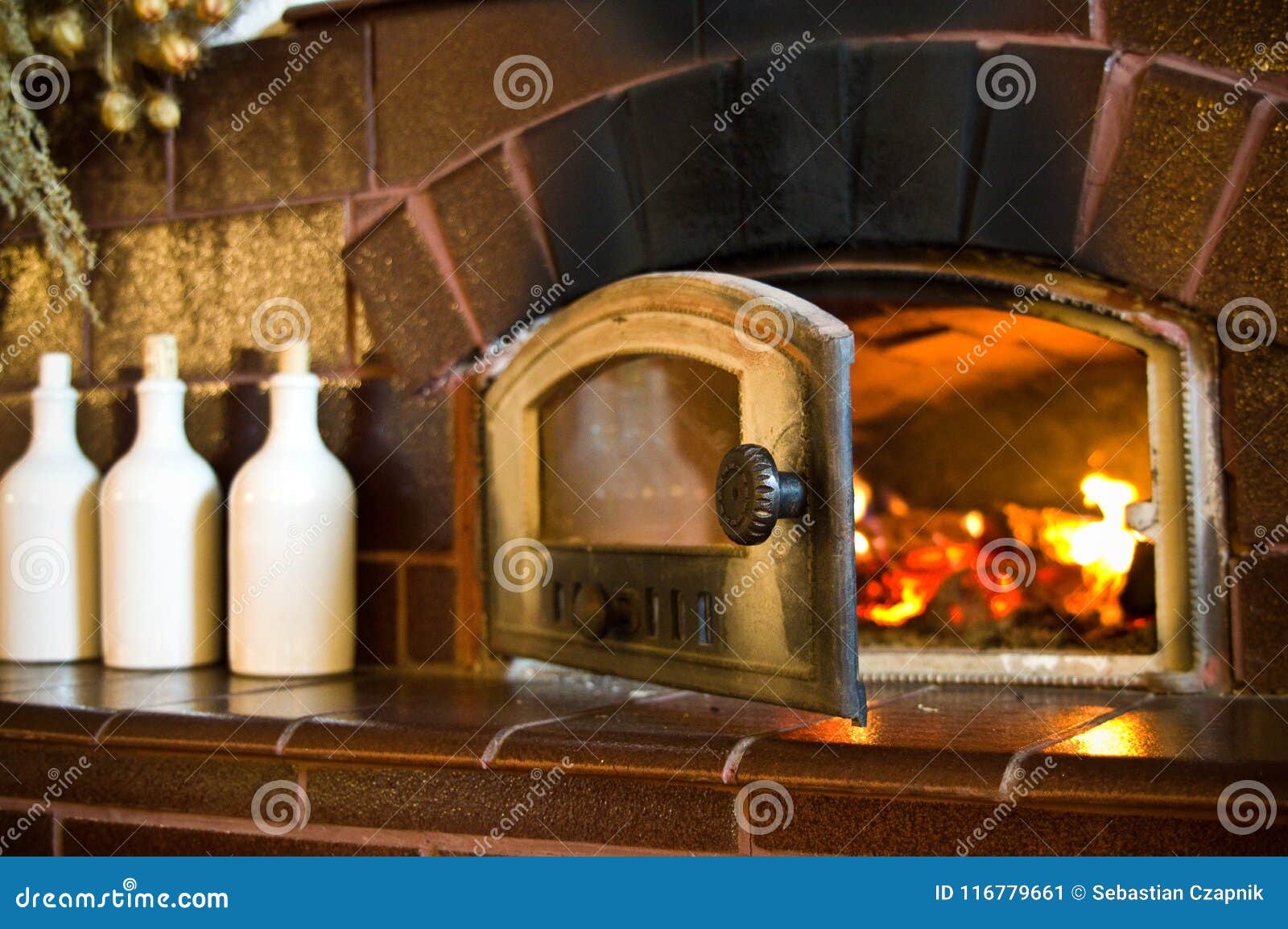 Retro Fireplace in the Rustic Kitchen Stock Image - Image of ...