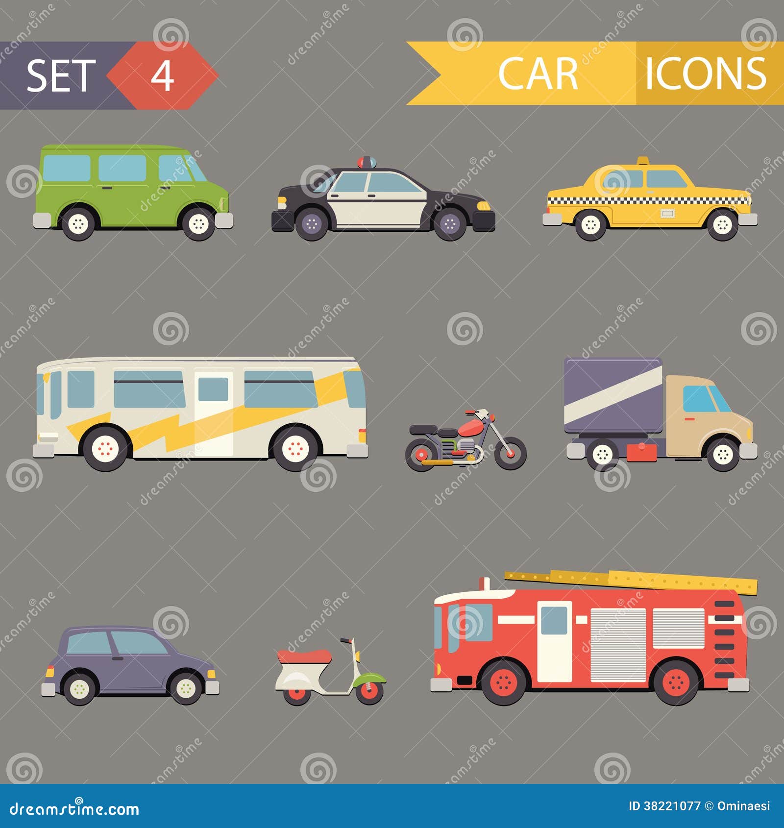 Retro Flat Car Icons Set Vector Stock Vector - Illustration of ...