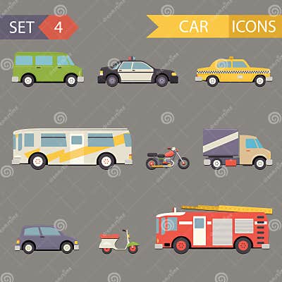 Retro Flat Car Icons Set Vector Stock Vector - Illustration of ...