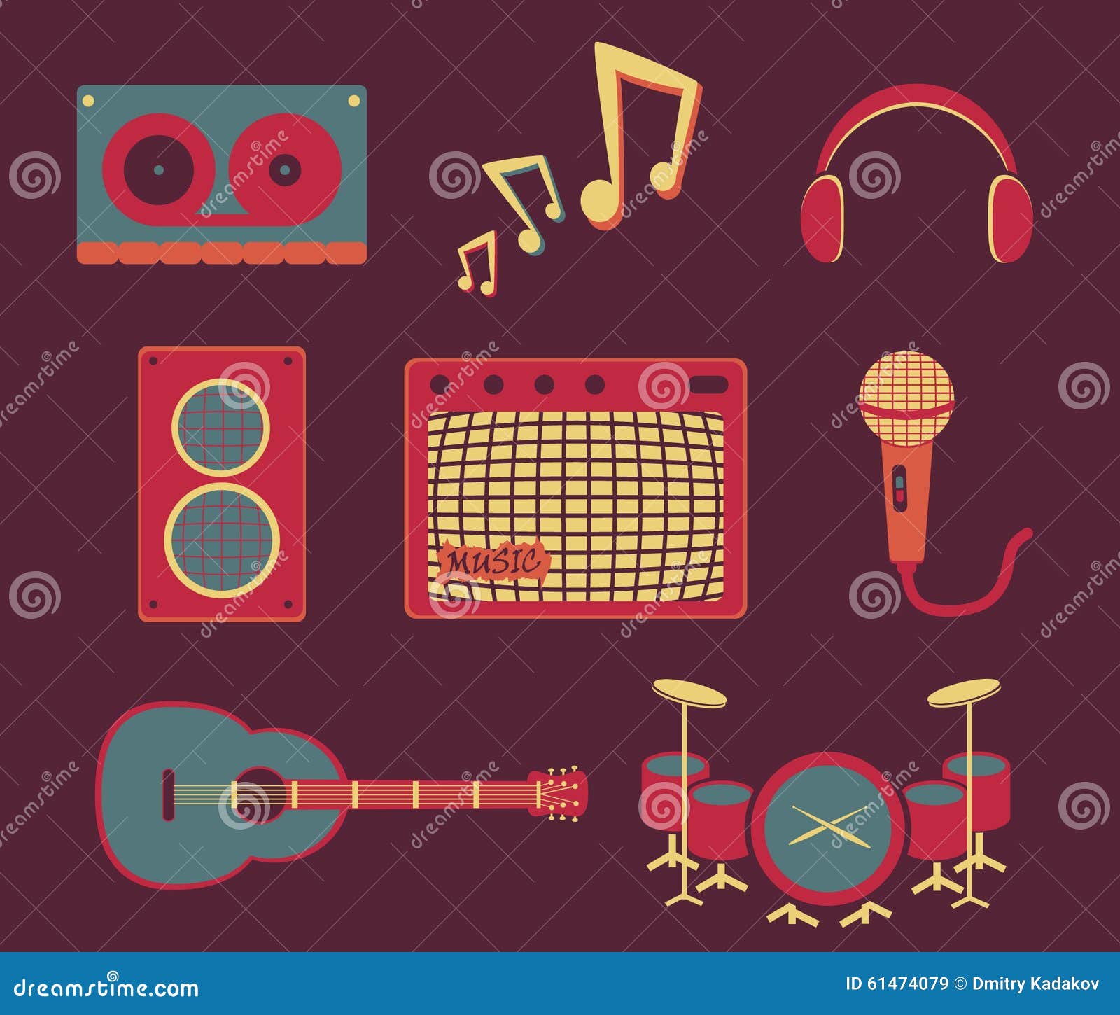 Retro Flat Cartoon Design on a Musical Theme . Set Stock Vector ...