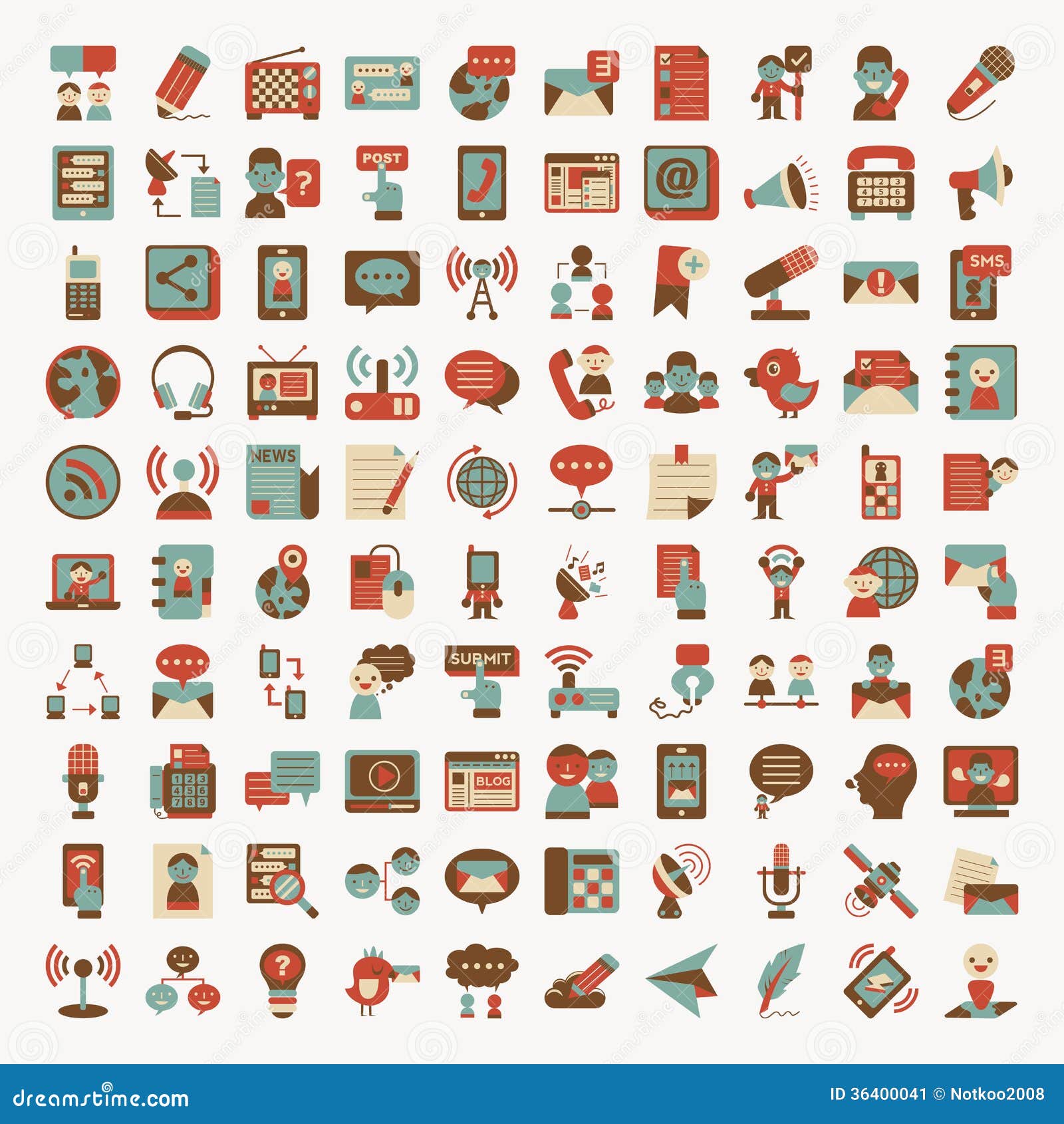Retro Flat Communication Icons Set Stock Illustration - Illustration of ...