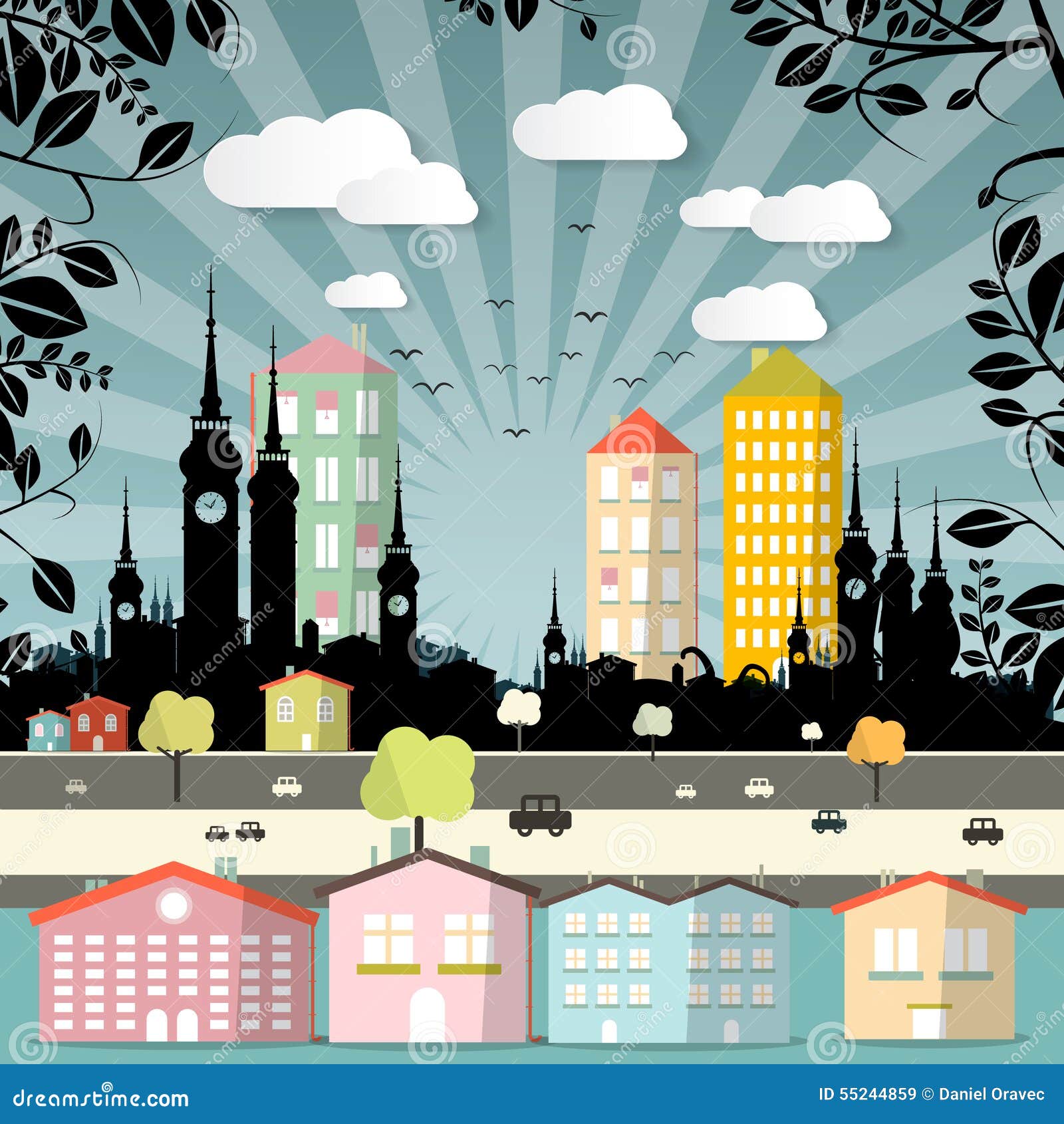 Retro Flat Design City Vector Stock Vector - Illustration of metropolis ...
