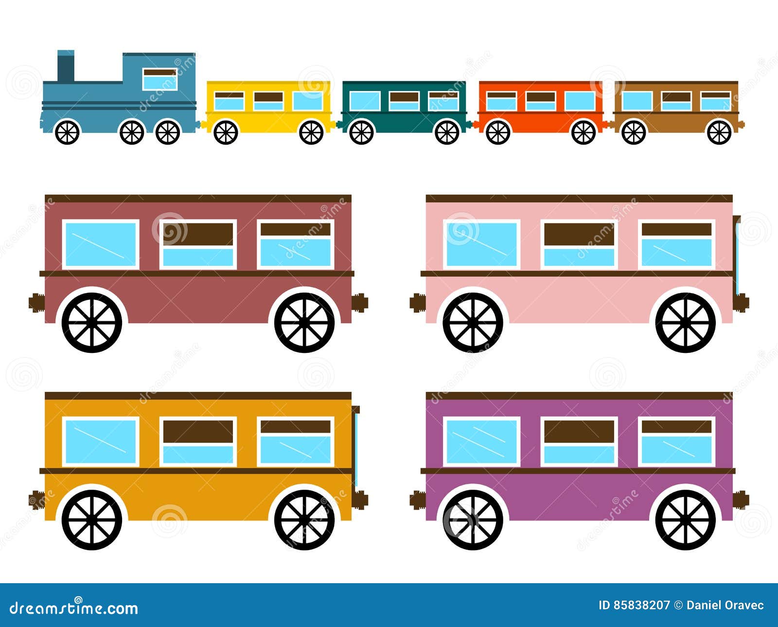 Retro Flat Design Trains Isolated on White Background Stock Vector ...