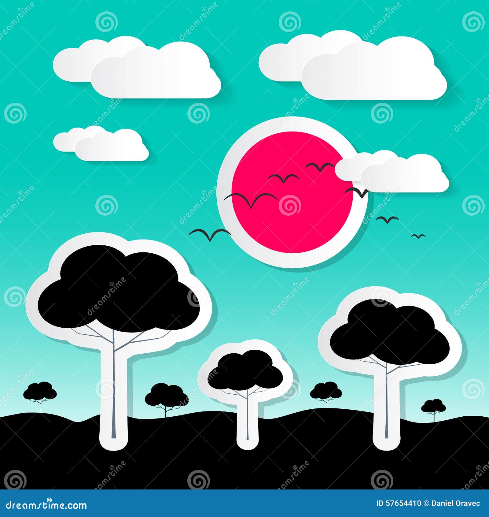 Retro Flat Design Vector Landscape Illustration Stock Vector ...