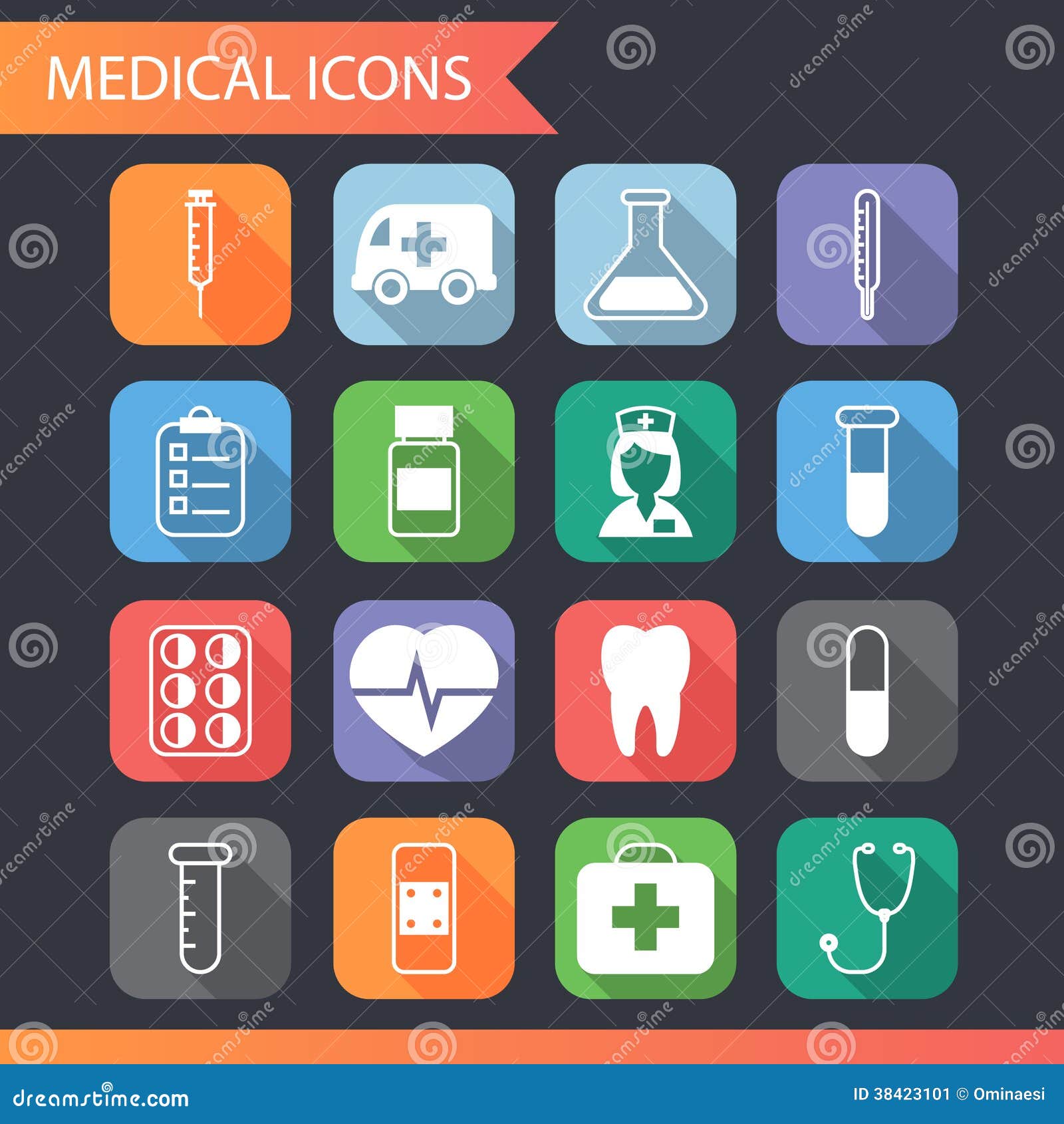 Retro Flat Medical Icons and Symbols Set Vector Stock Vector ...