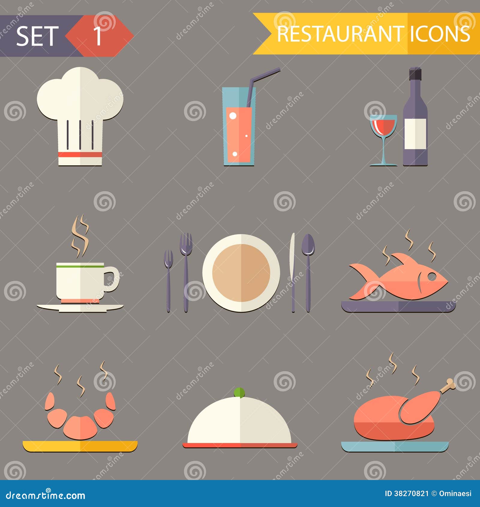 Retro Flat Restaurant Icons and Symbols Set Vector Stock Vector ...