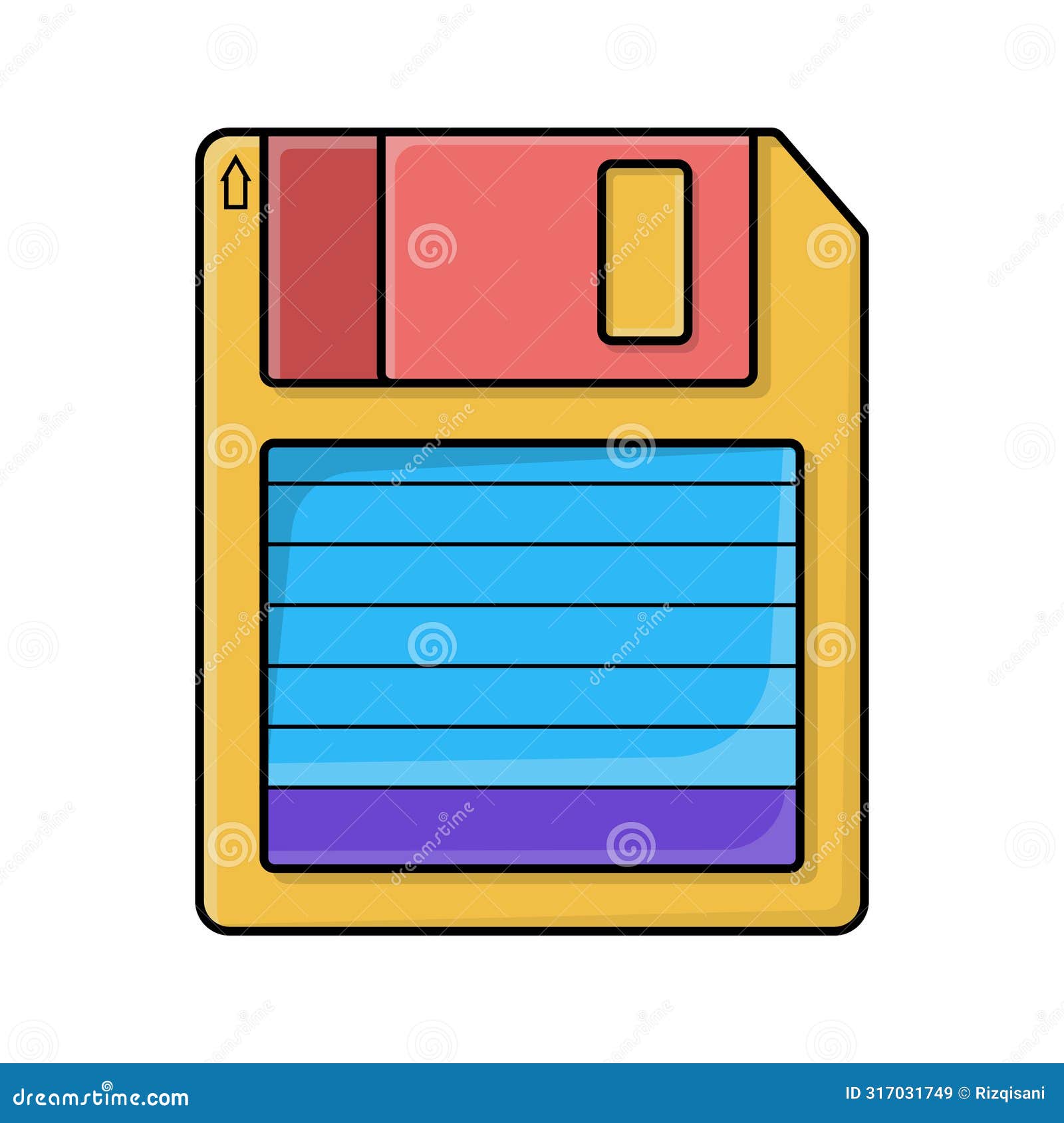 Retro Floppy Disk Icon Image Vector Illustration in Yellow and Blue ...