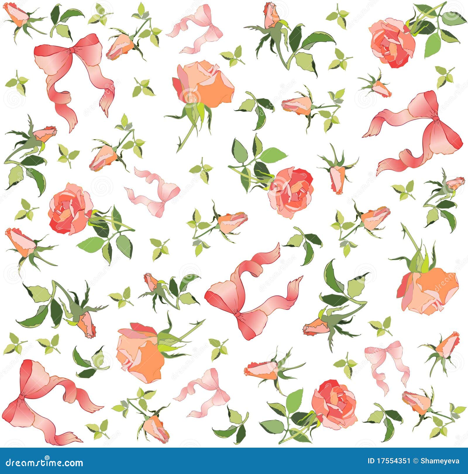 Retro Floral Background. Rose, Bow Stock Vector - Illustration of ...