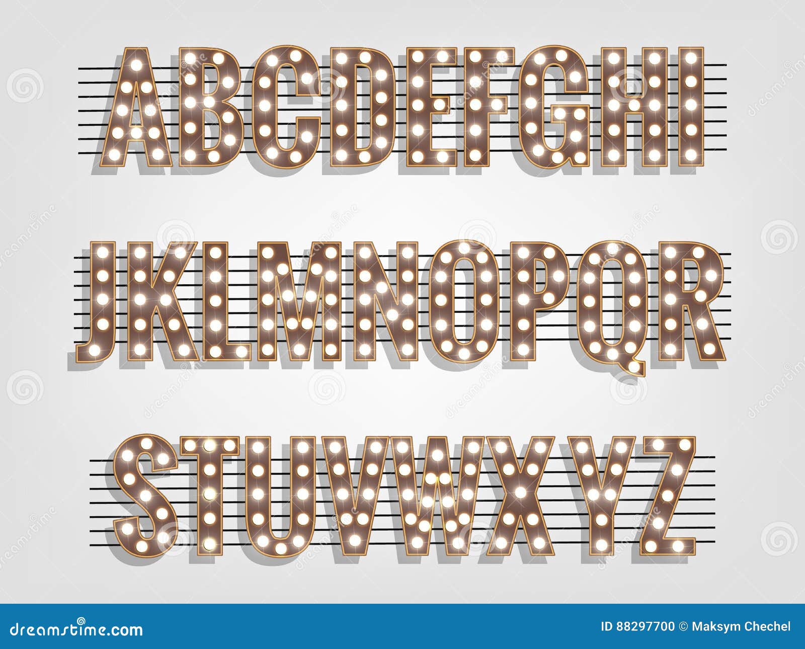 Retro Font with Light Bulbs. Shiny Letters Stock Vector - Illustration ...