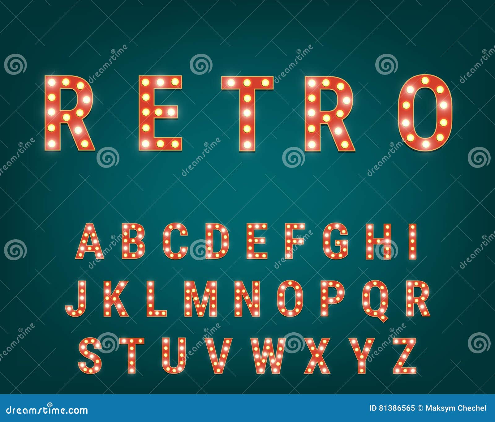 Retro Font with Light Bulbs Stock Vector - Illustration of font ...
