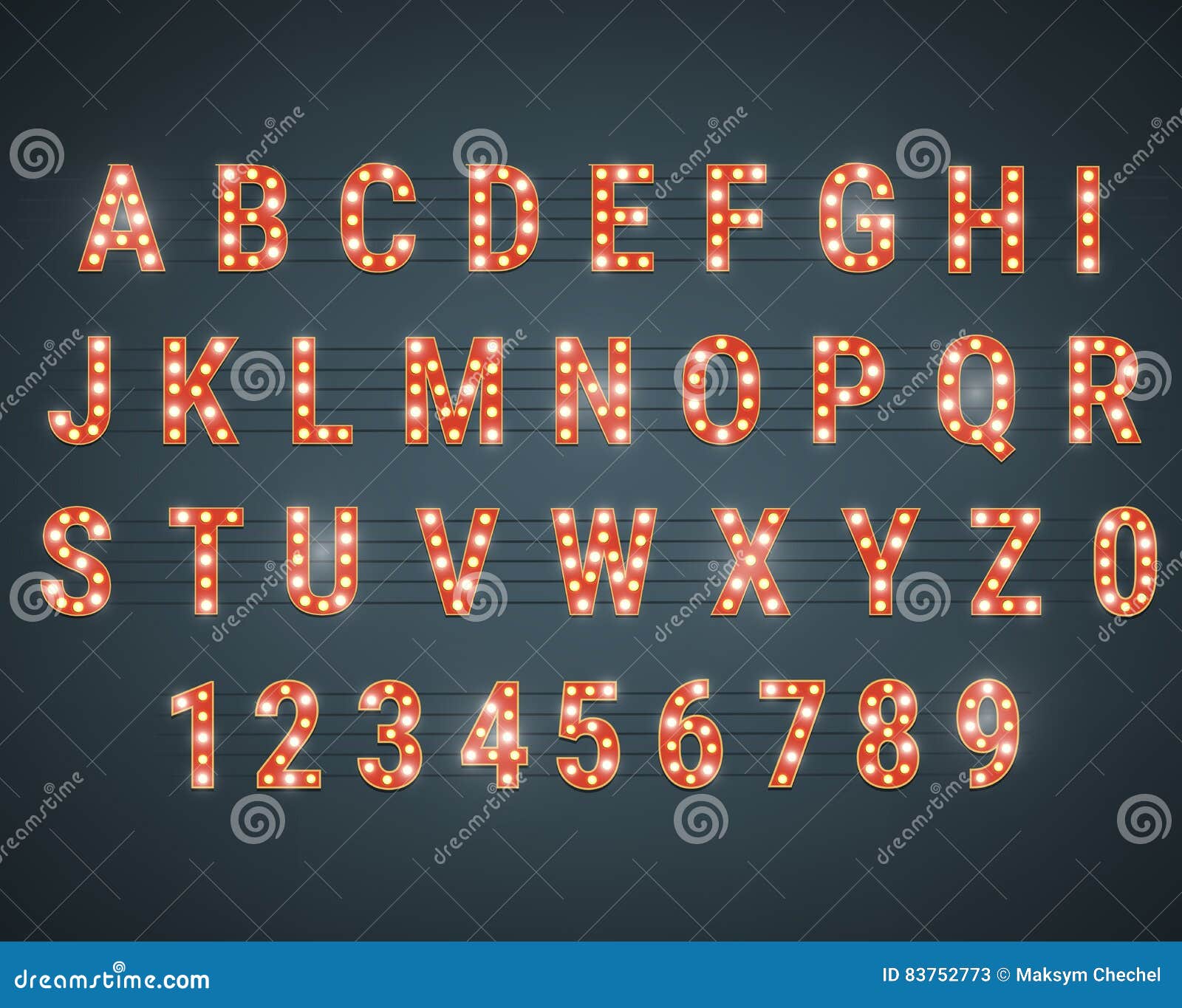 Retro Font with Light Bulbs Stock Vector - Illustration of electric ...