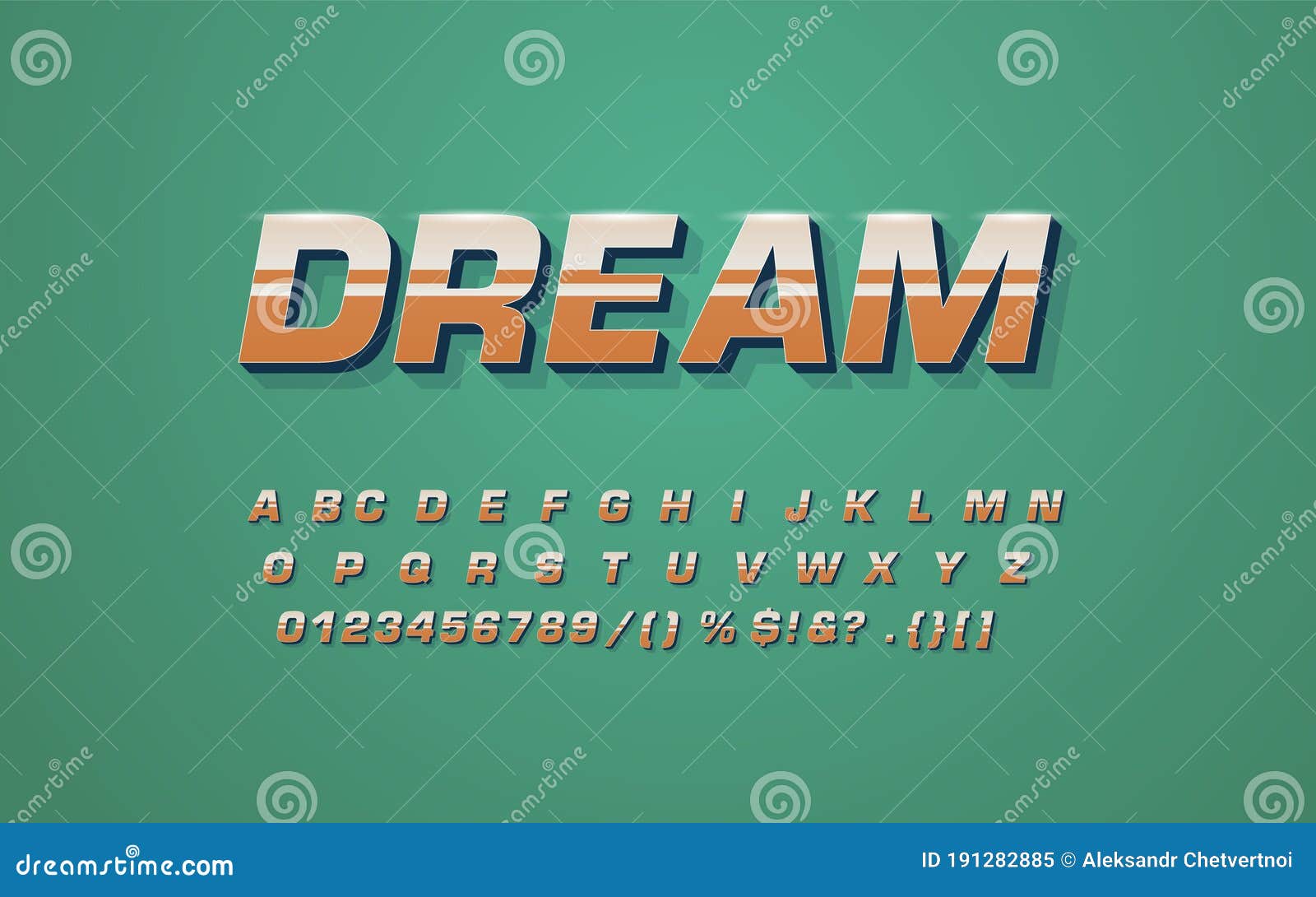 Retro Font with the Word Dream. Vector Script Font.Slanted Letters in ...