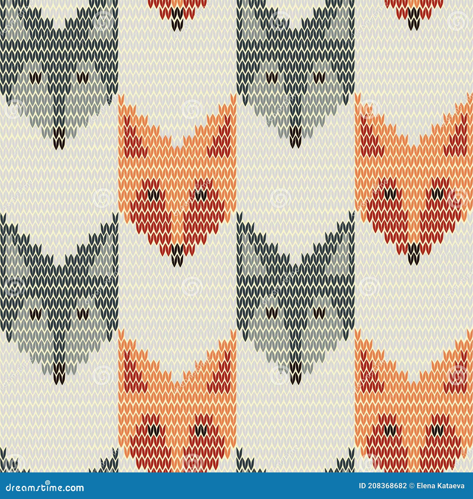 Abstract Seamless Retro Pattern of Fox and Wolf in Line. Knitting. the ...