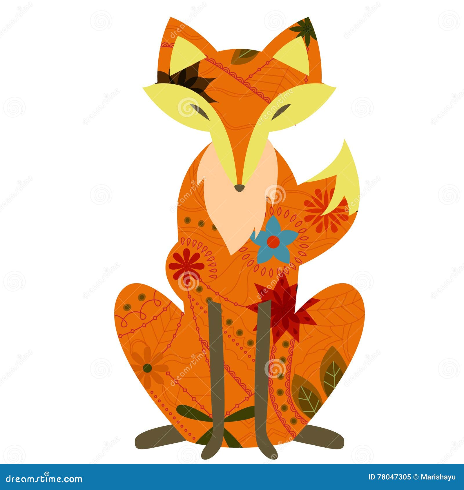 Retro fox stock vector. Illustration of floral, multiply - 78047305