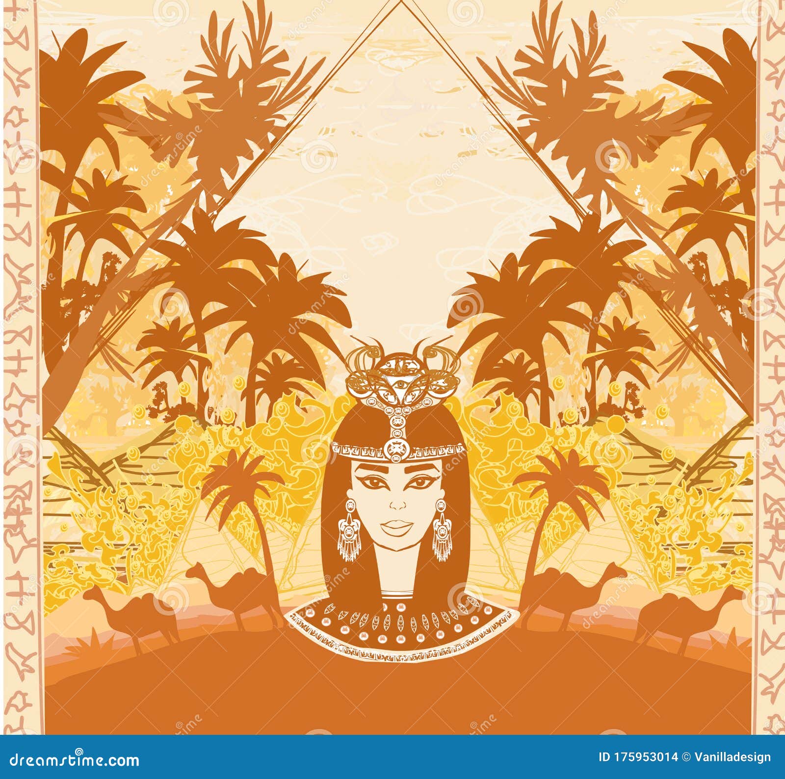 Retro Frame with Egyptian Queen Stock Vector - Illustration of figurine ...