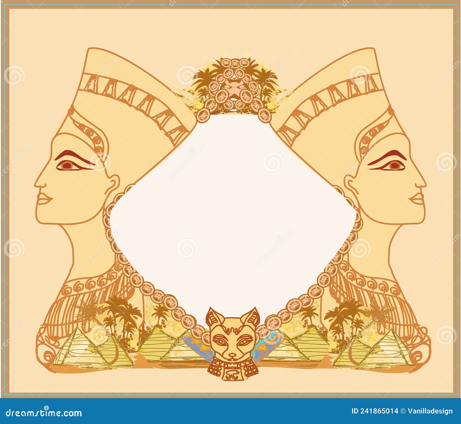 Retro Frame with Egyptian Queen Stock Vector - Illustration of jackal ...