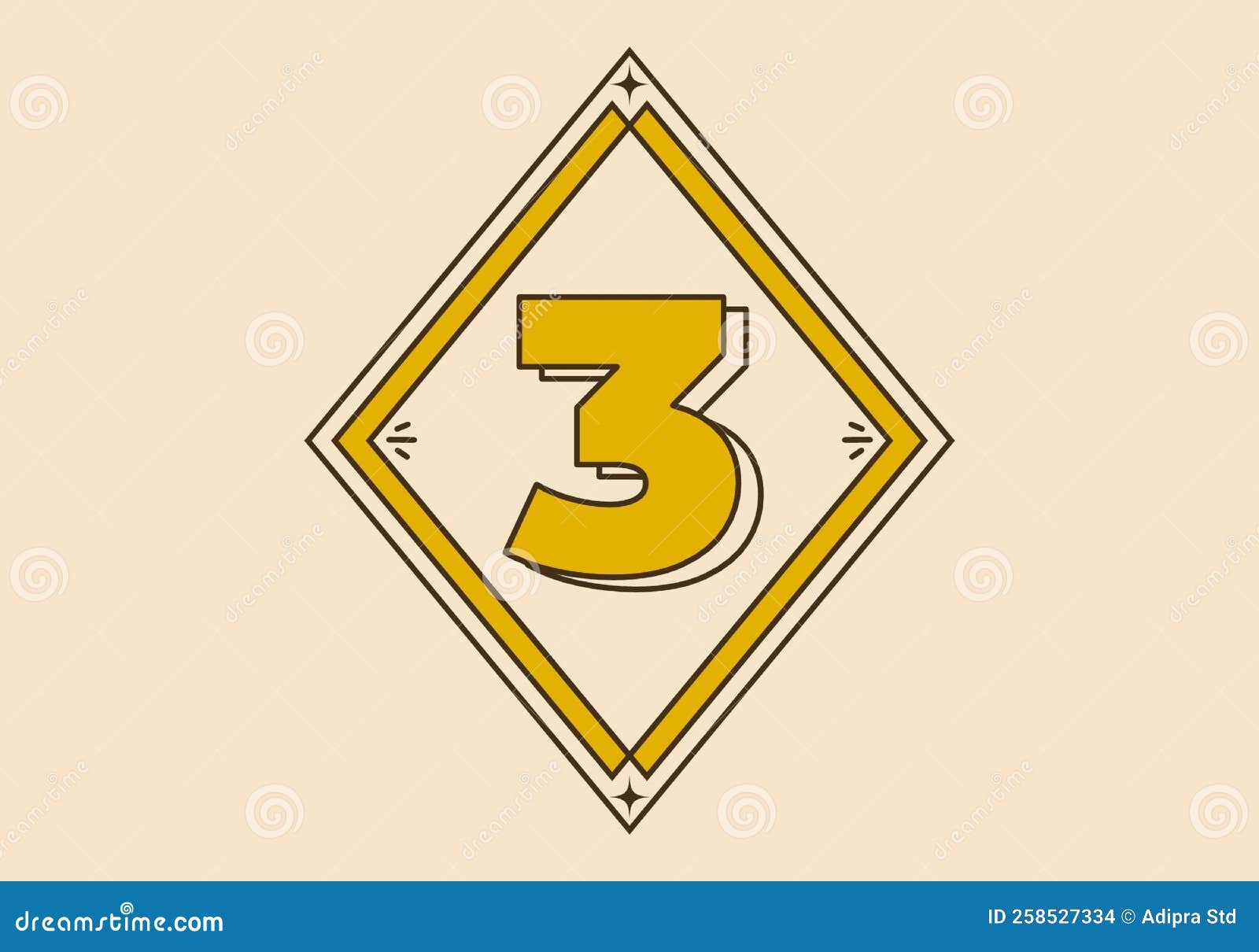 Retro Frame Illustration with Number Three in it Stock Vector ...
