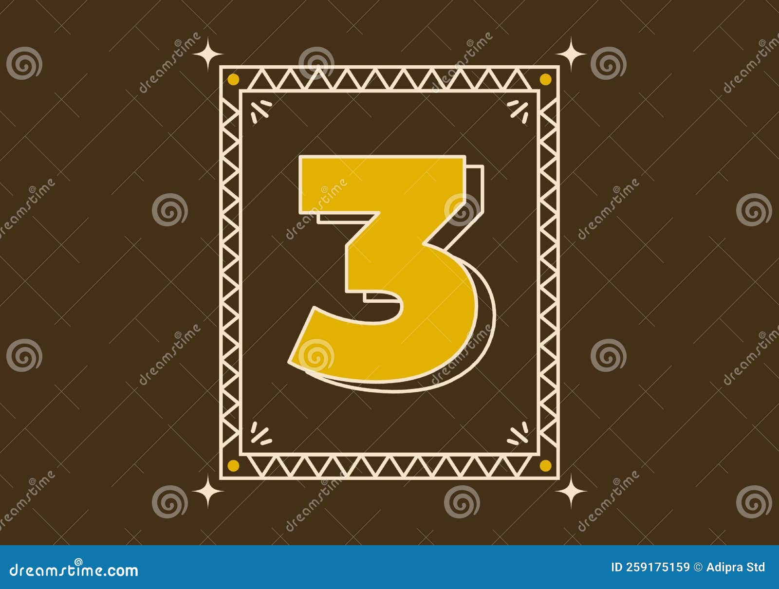 Retro Frame Illustration with Number Three in it Stock Vector ...