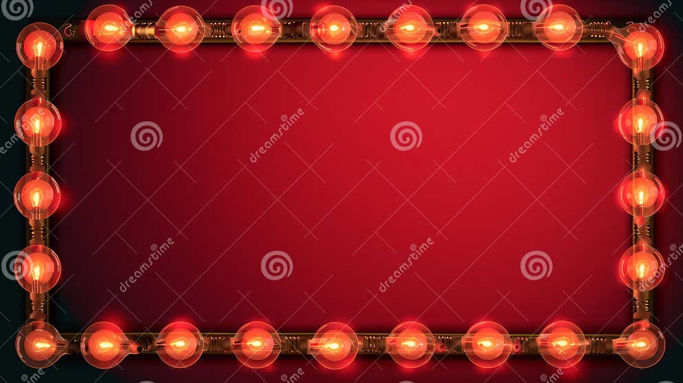 Retro Frame with Light Bulbs on Red Background - Ideal for Text and ...