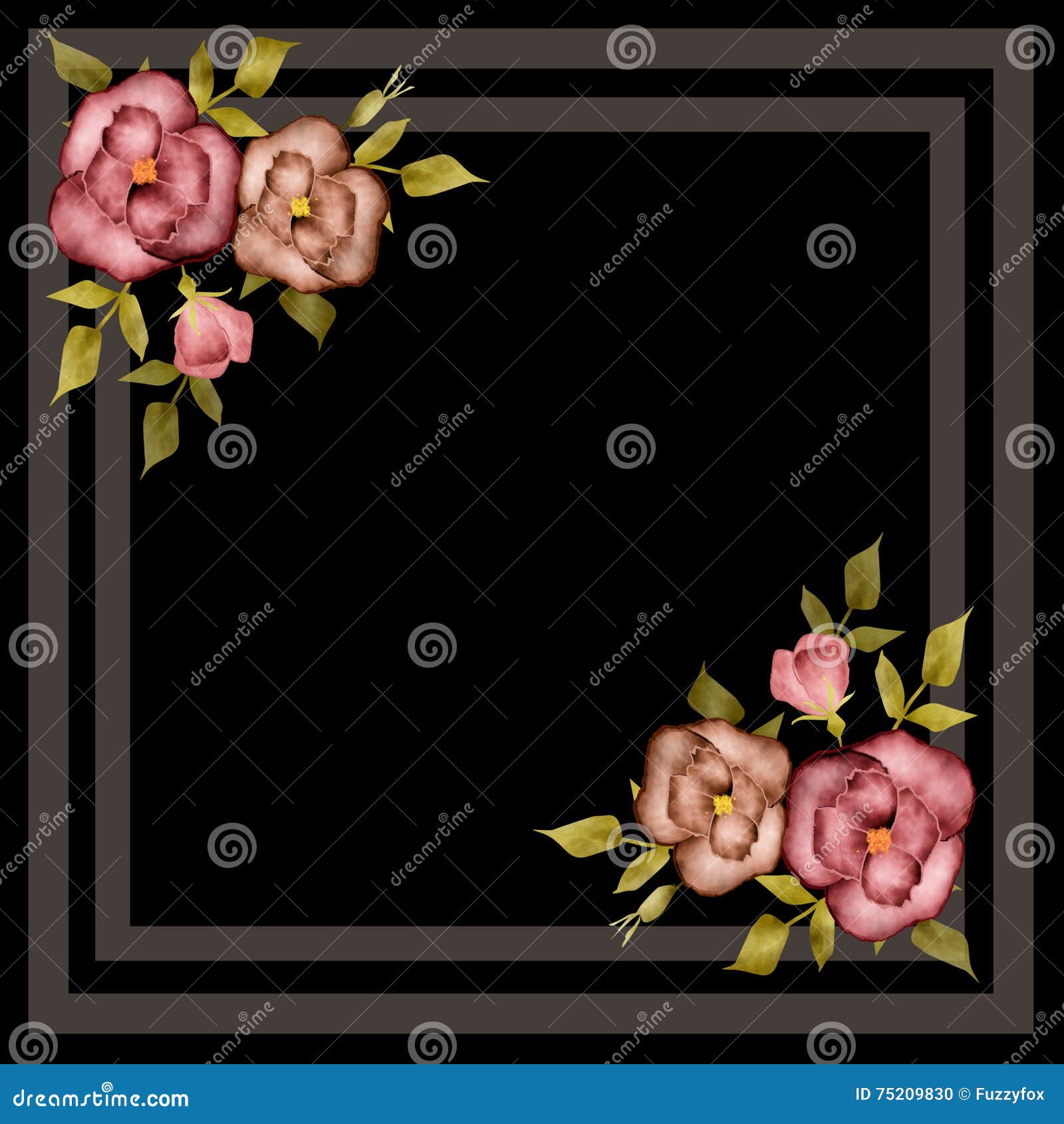 Retro Frame with Roses on Black Stock Illustration - Illustration of ...