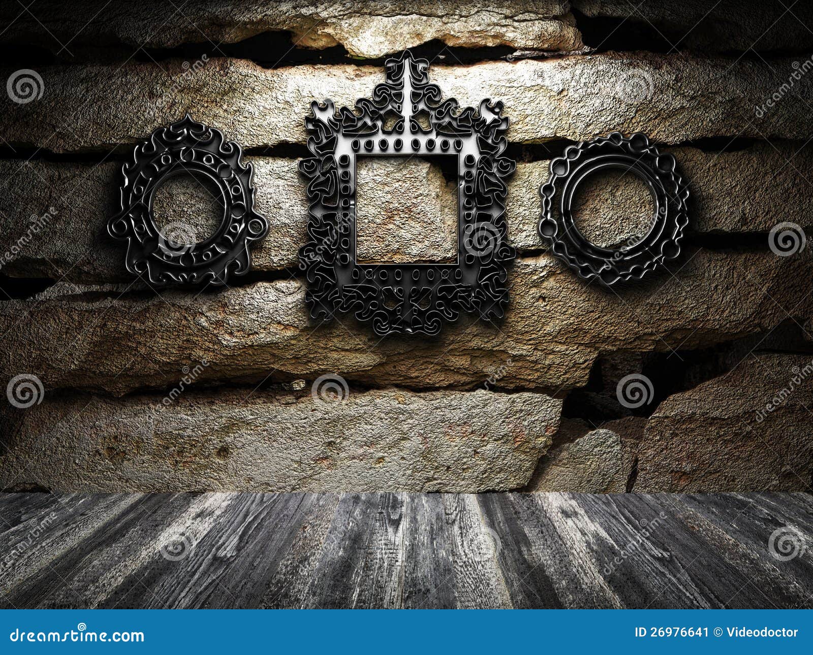 Retro frame on stone wall stock illustration. Illustration of framework ...