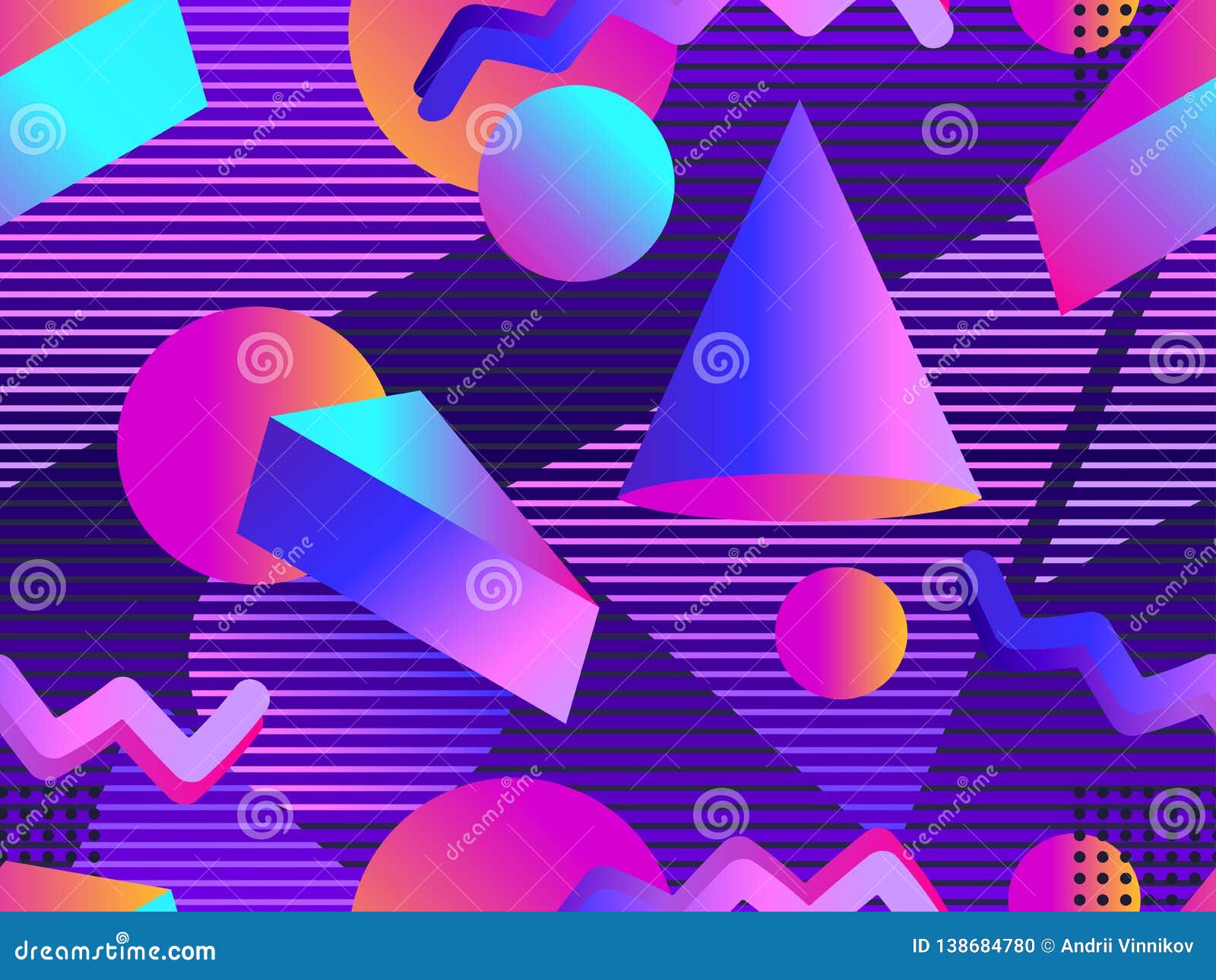 Retro Futurism Seamless Pattern. Geometric Elements Memphis in the ...