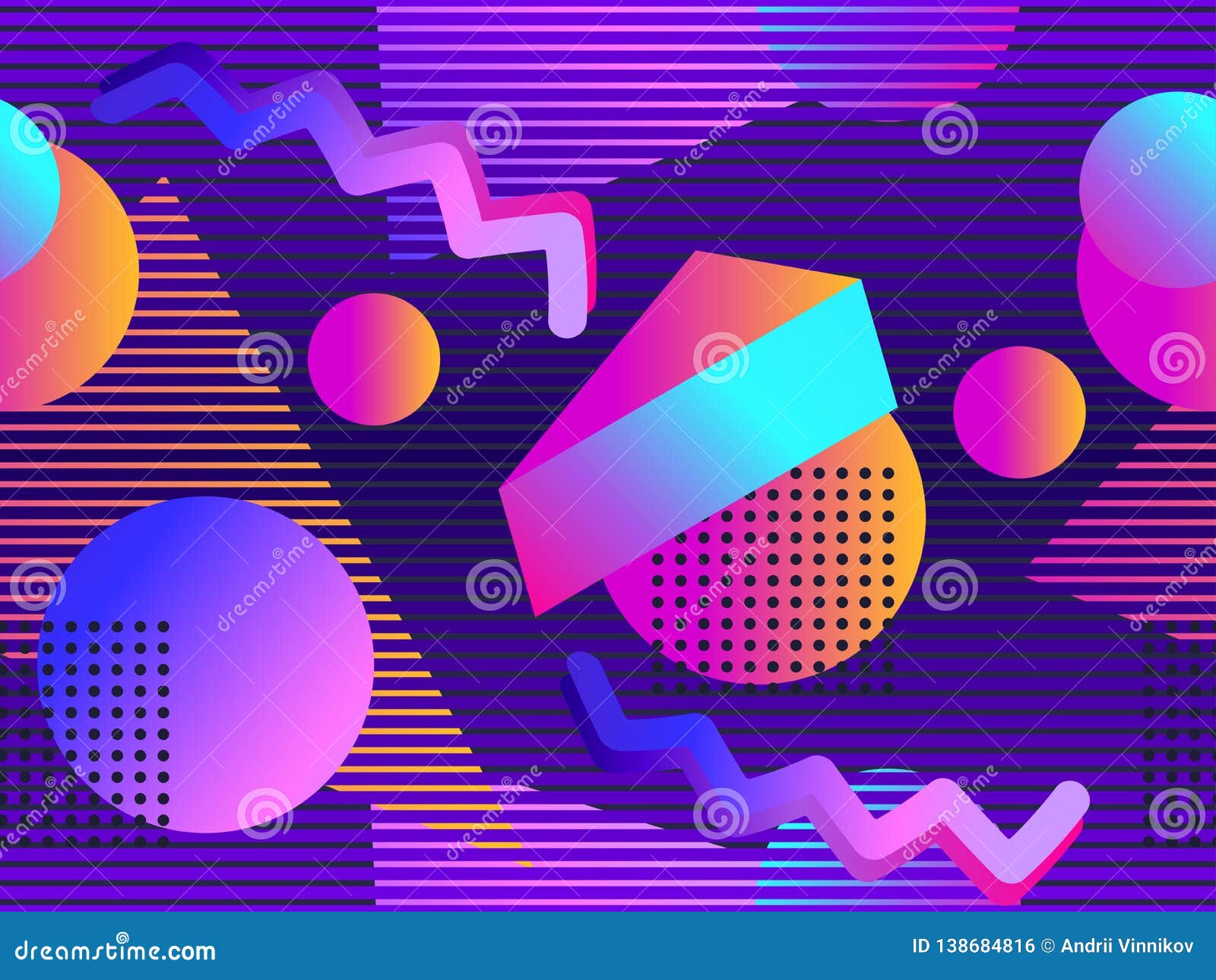 Retro Futurism Seamless Pattern. Geometric Elements Memphis in the ...