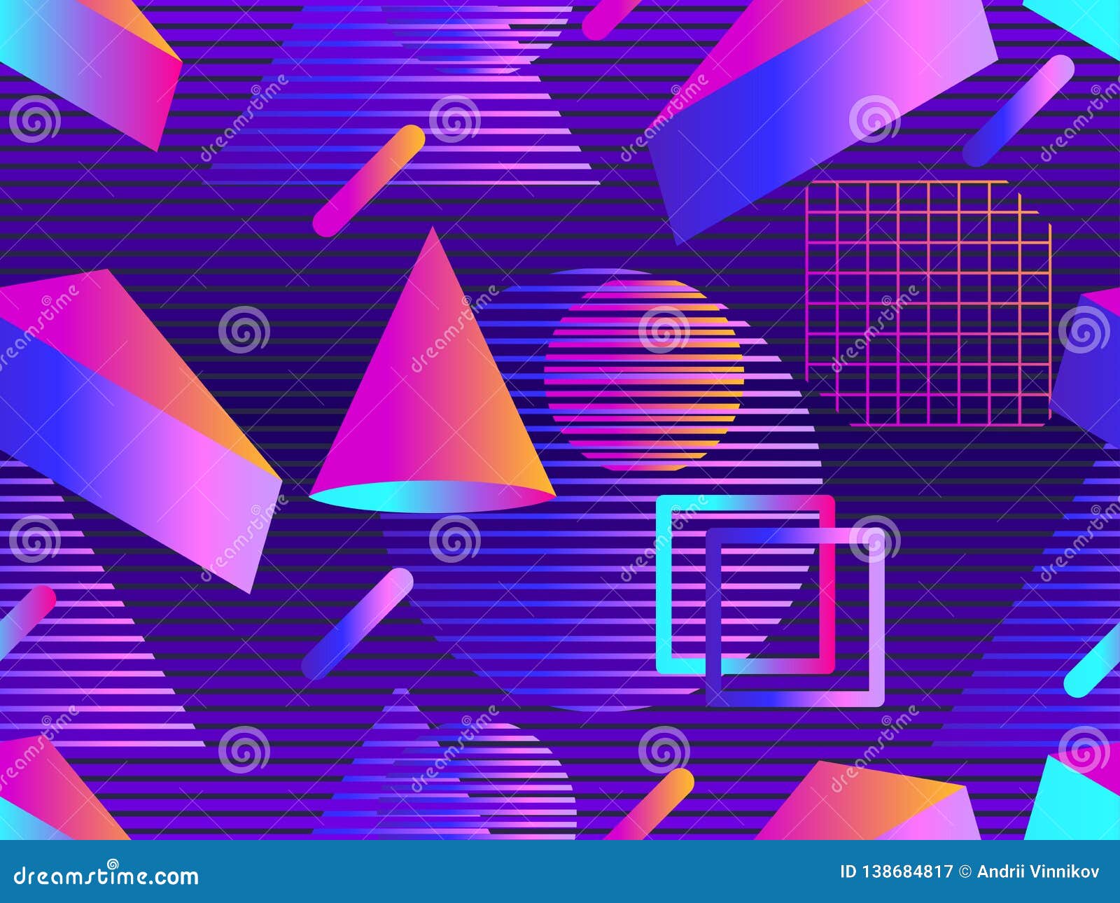 Retro Futurism Seamless Pattern. Geometric Elements Memphis in the ...