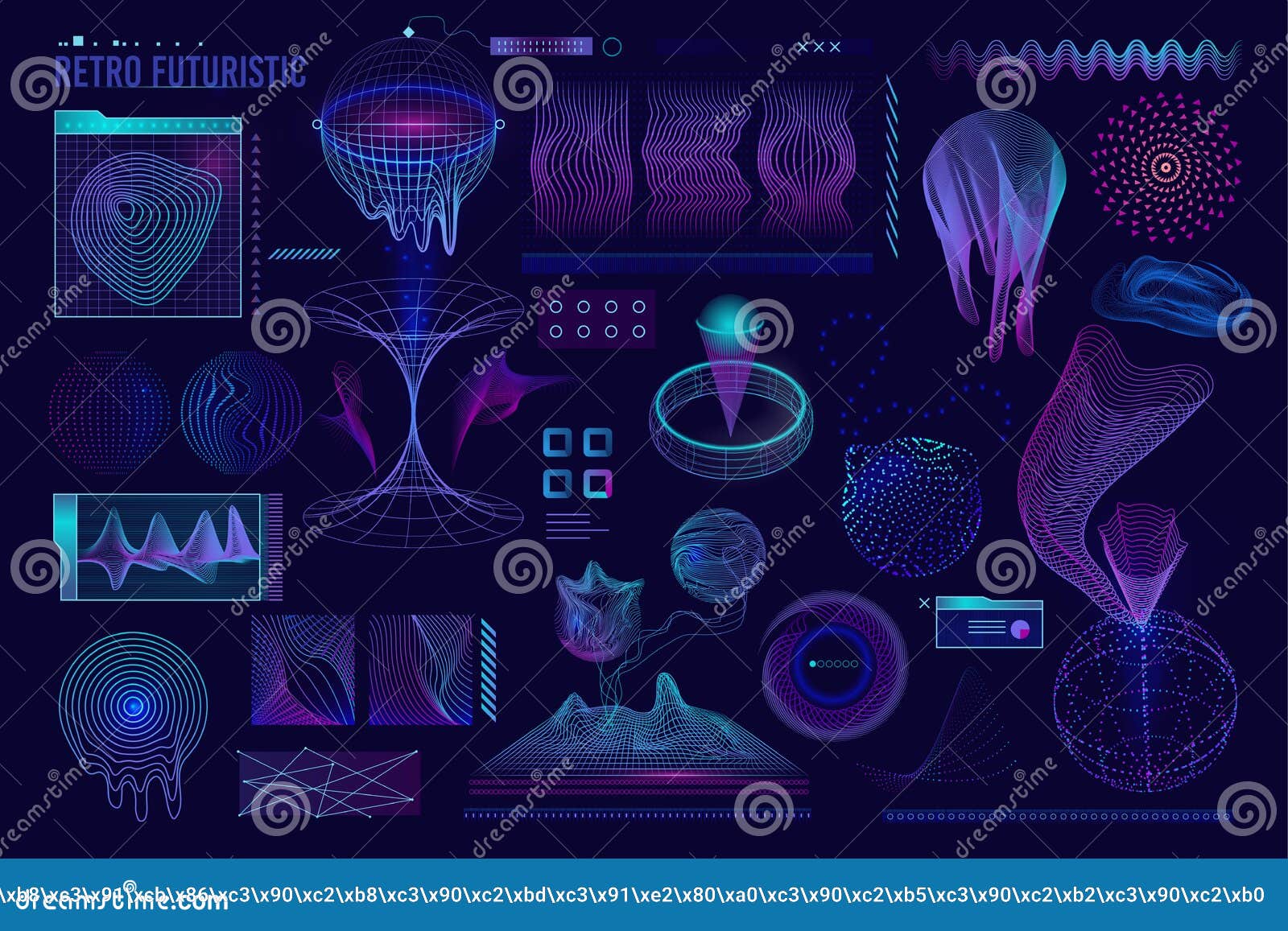 Retro Futuristic Abstract Textures. Neon Futuristic Technology Texture ...