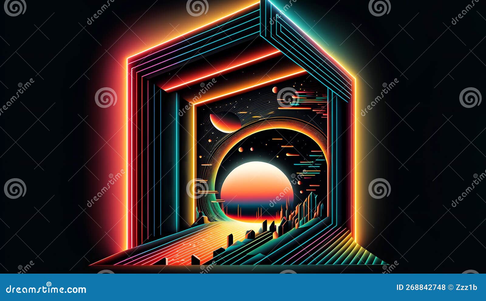 Retro Futuristic Background of Sharp Stripes, Angles, Arcs, Linear ...