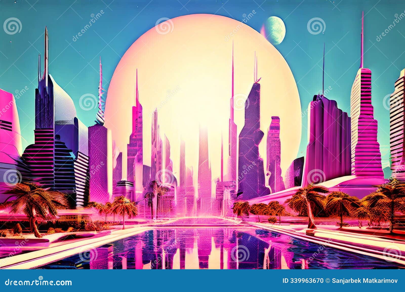 Retro Futuristic City a Retro Futuristic Cityscape Created Using Stock ...