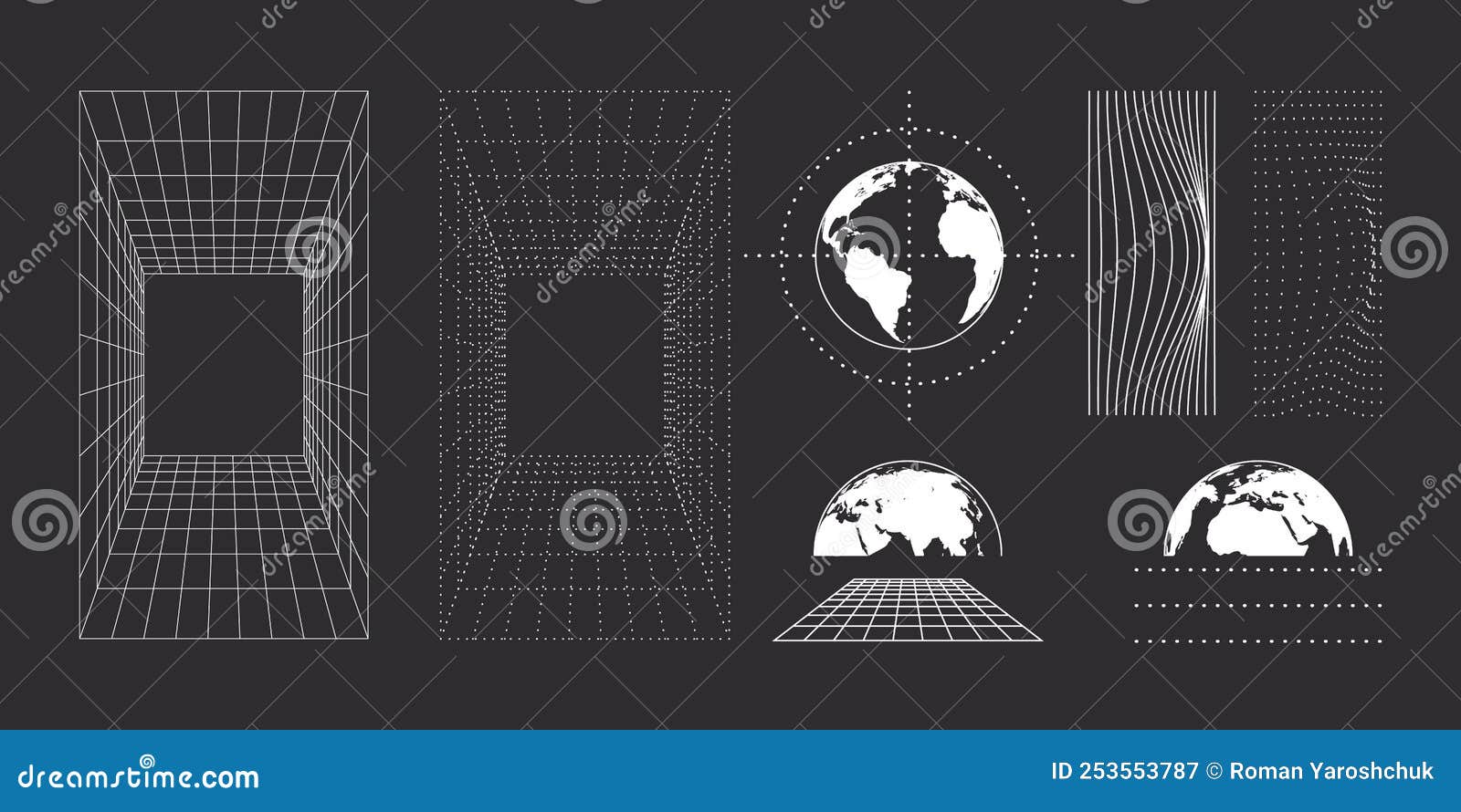 Retro Futuristic Elements for Design. Modern Earth Globe Stock Vector ...