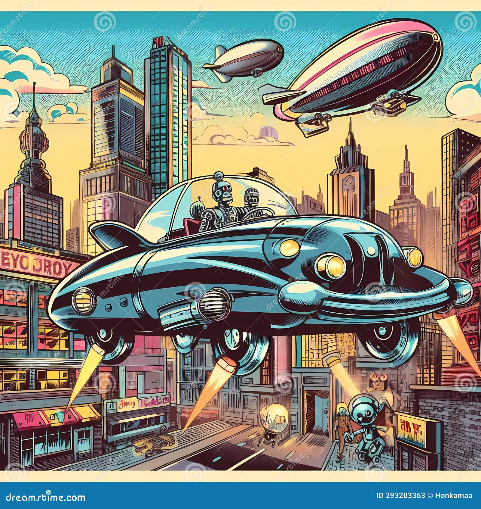 A Retro-futuristic Flying Car Stock Illustration - Illustration of ...